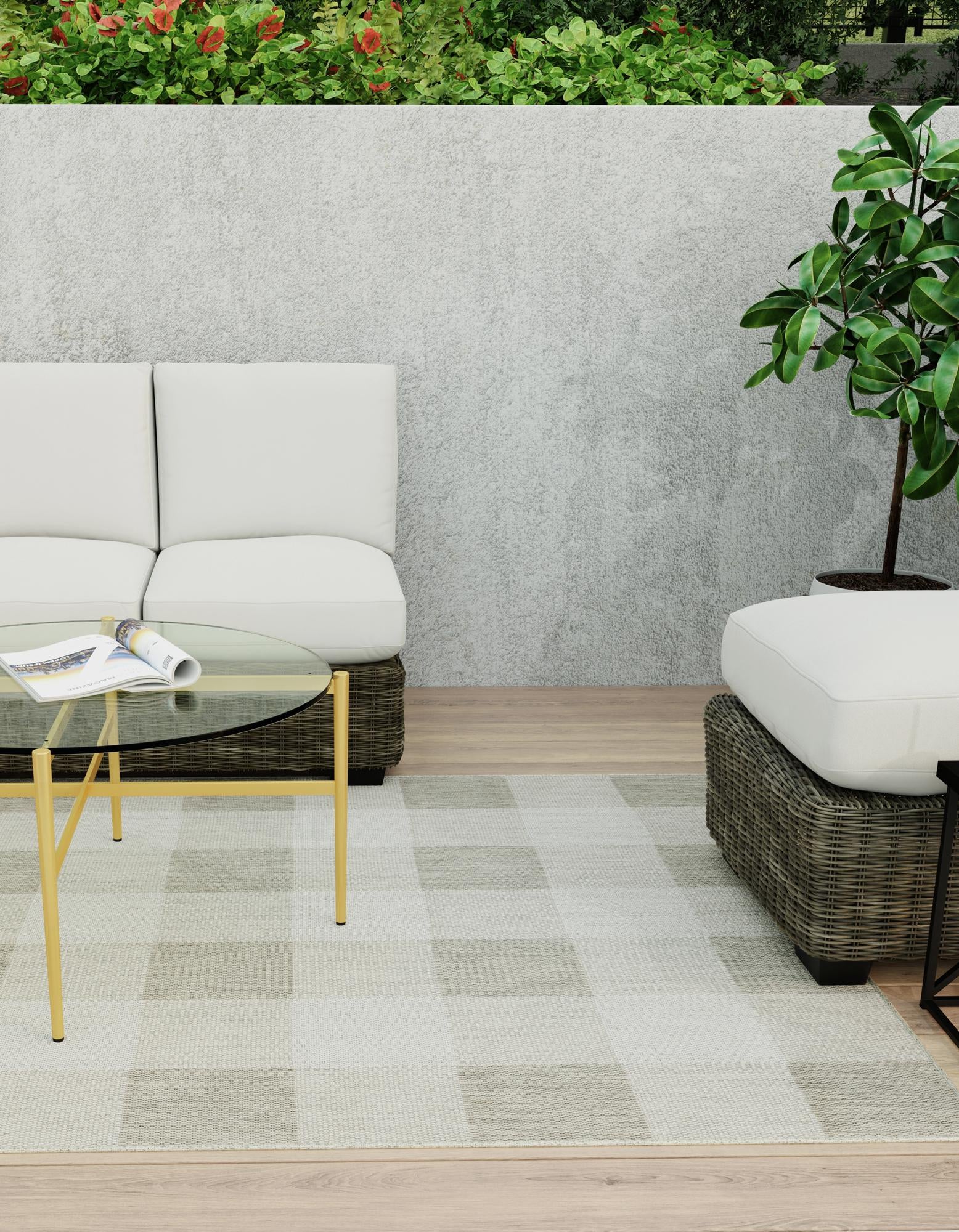 Gray 2' x 3' Checkered Indoor / Outdoor Rug | Rugs.com