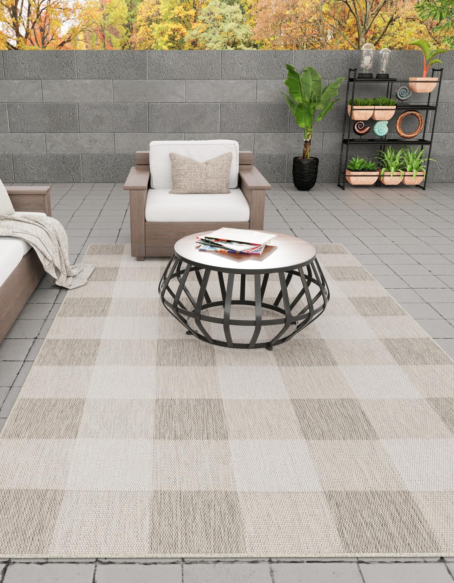 Gray 2' x 3' Checkered Indoor / Outdoor Rug | Rugs.com