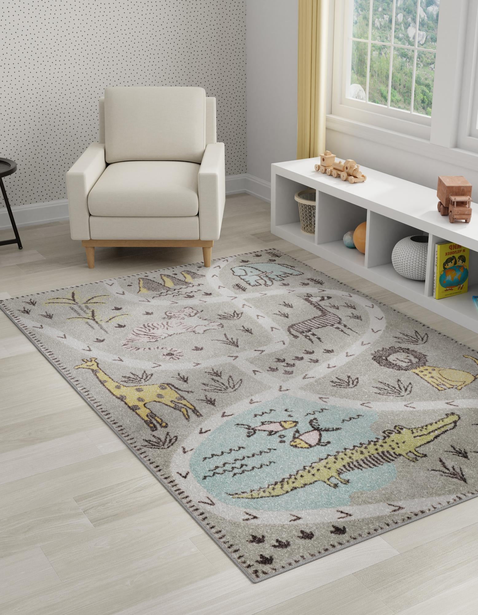 Gray 7' 10 x 10' Animals Whimsy Kids Rug | Rugs.com