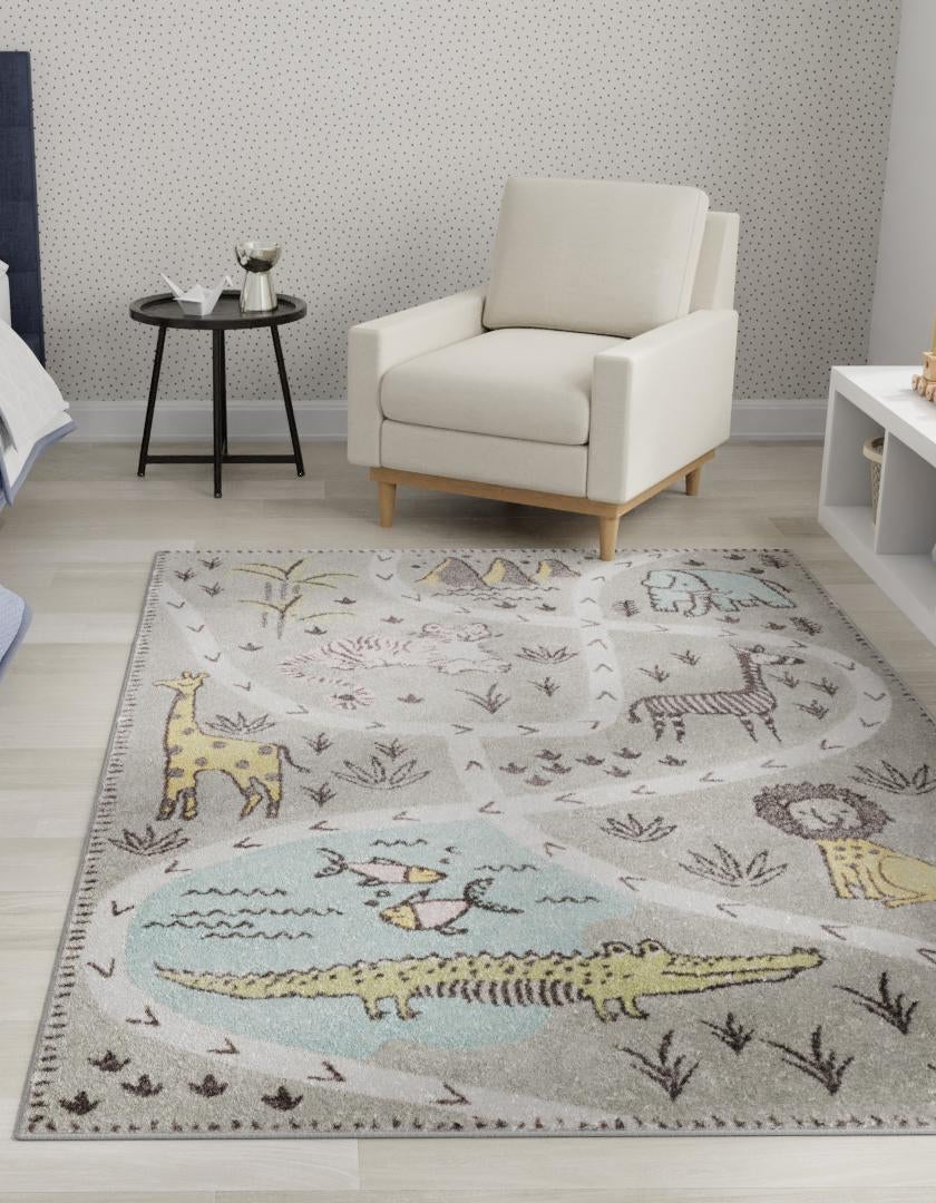 Gray 7' 10 x 10' Animals Whimsy Kids Rug | Rugs.com