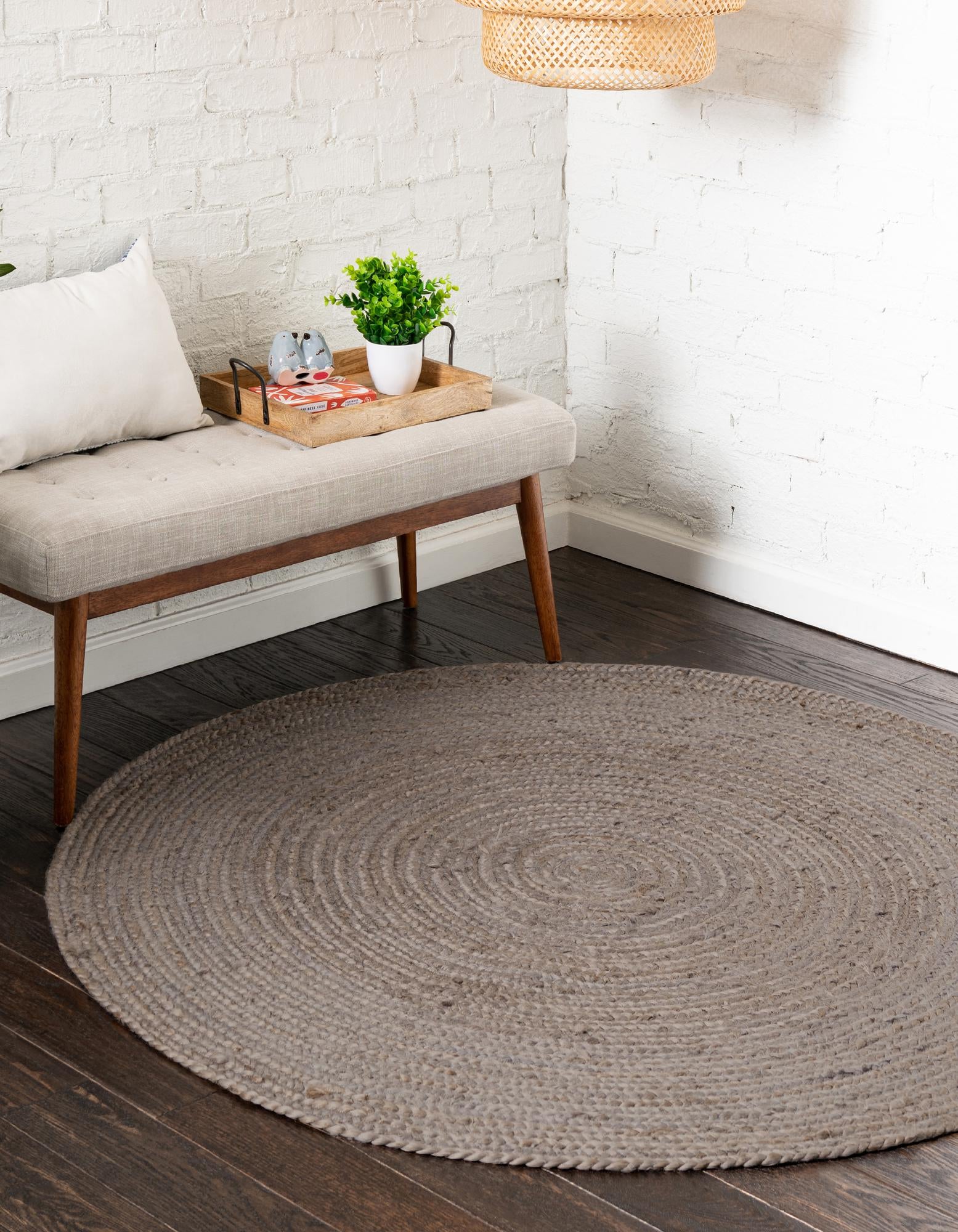 Gray 8' x 8' Hand Braided Jute Round Rug | Rugs.com