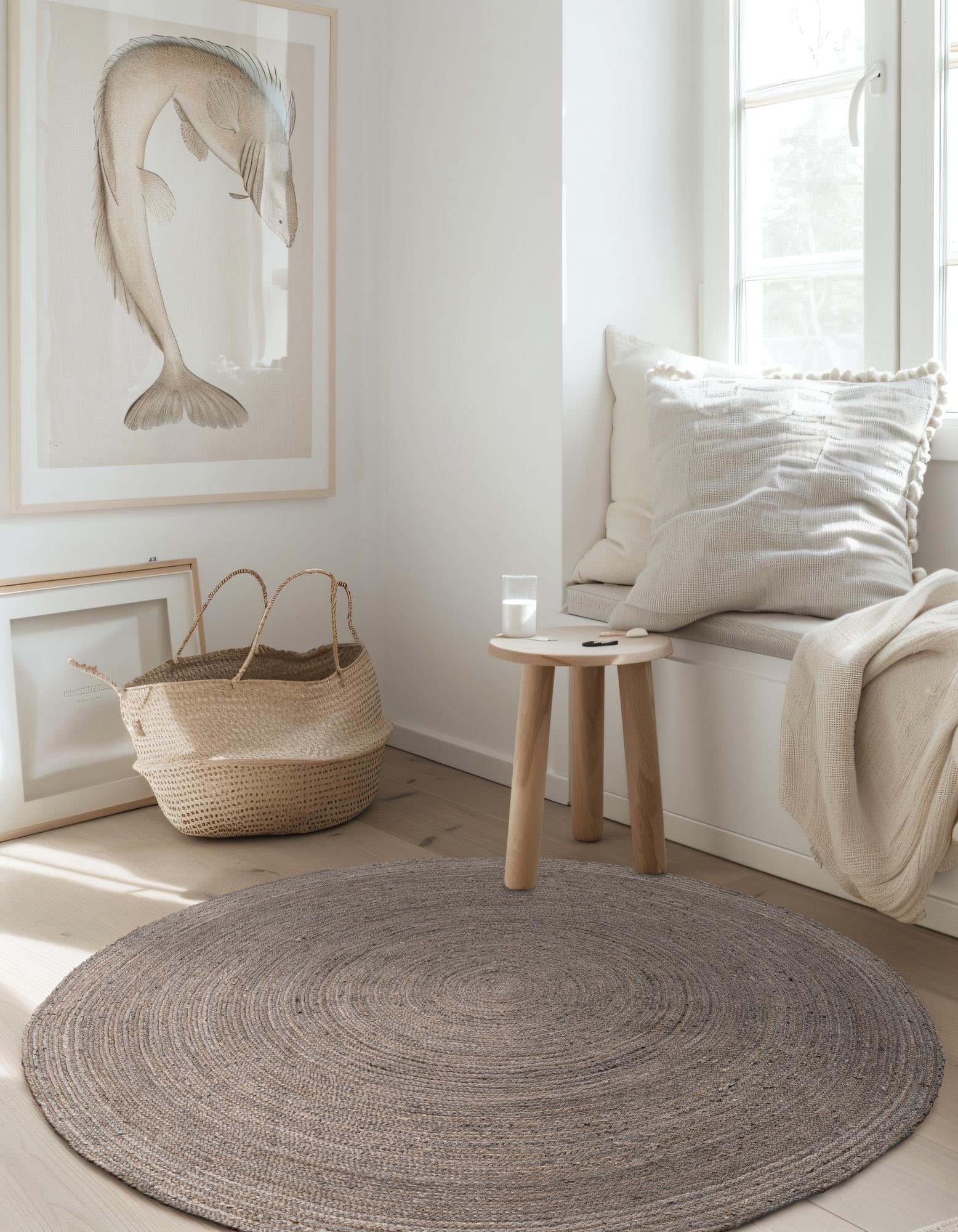 Gray 8' x 8' Hand Braided Jute Round Rug | Rugs.com