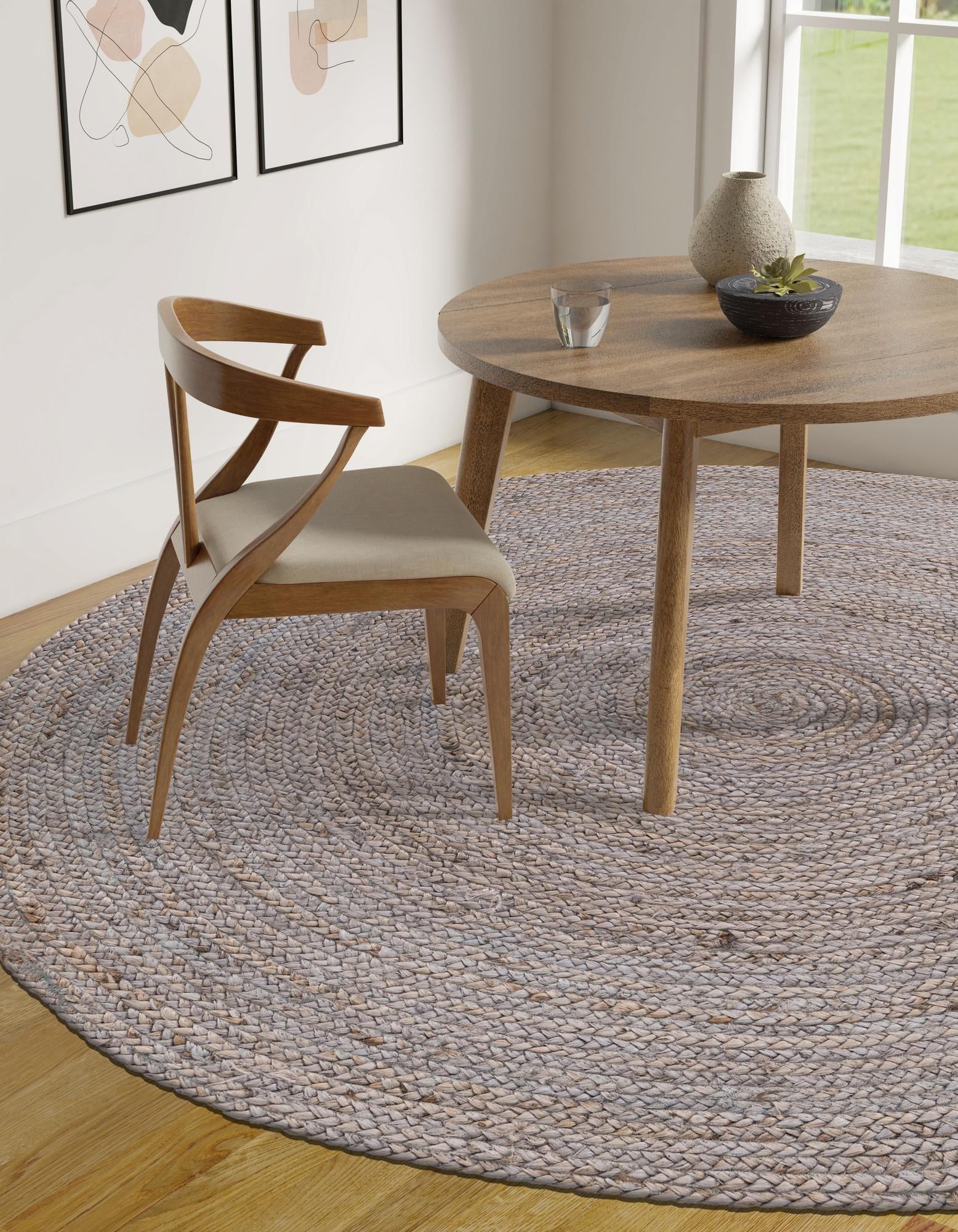 Gray 8' x 8' Hand Braided Jute Round Rug | Rugs.com