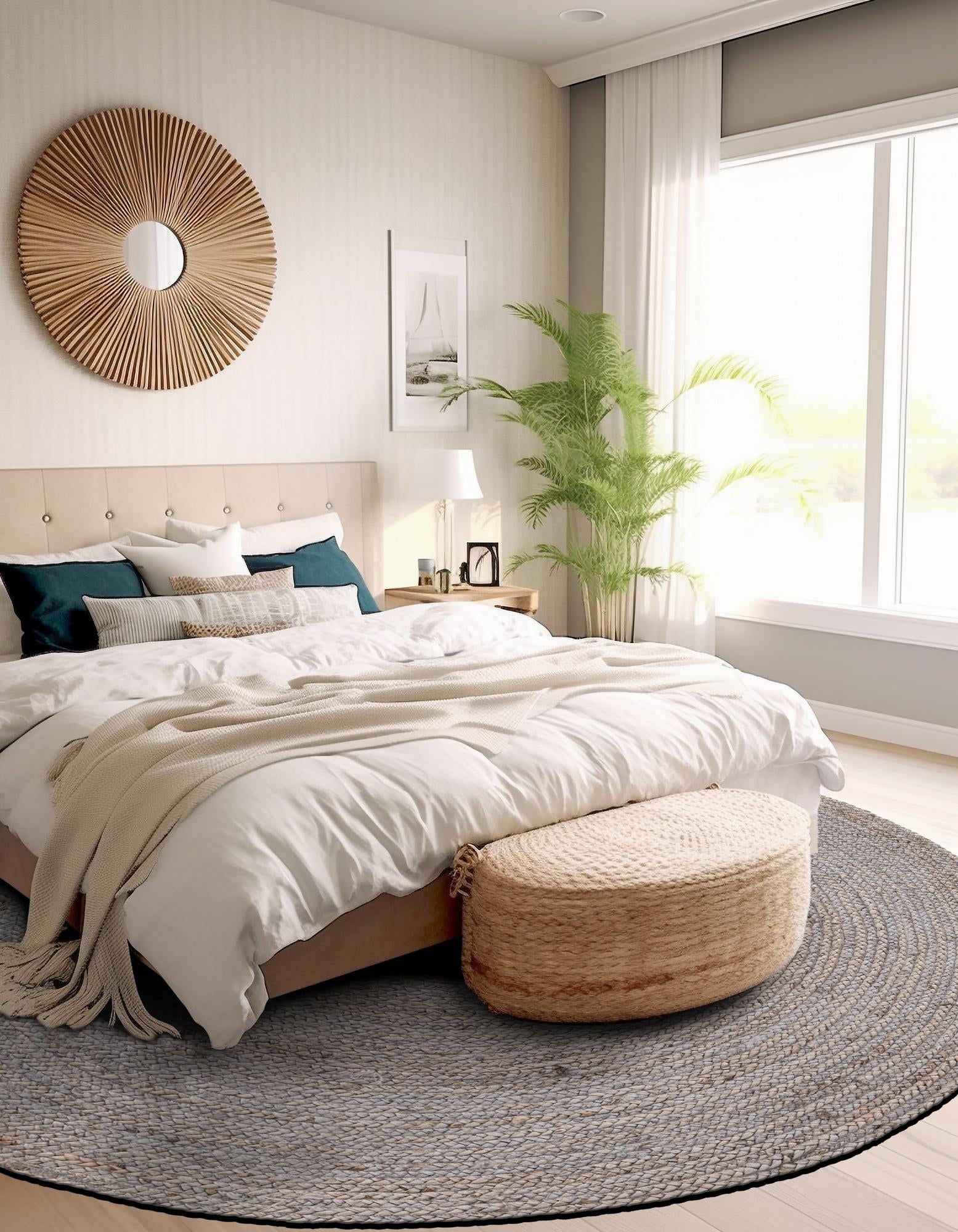 Gray 8' x 8' Hand Braided Jute Round Rug | Rugs.com