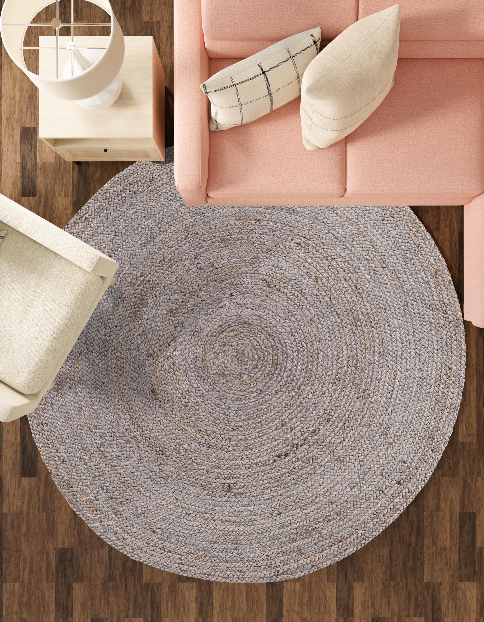 Gray 8' x 8' Hand Braided Jute Round Rug | Rugs.com