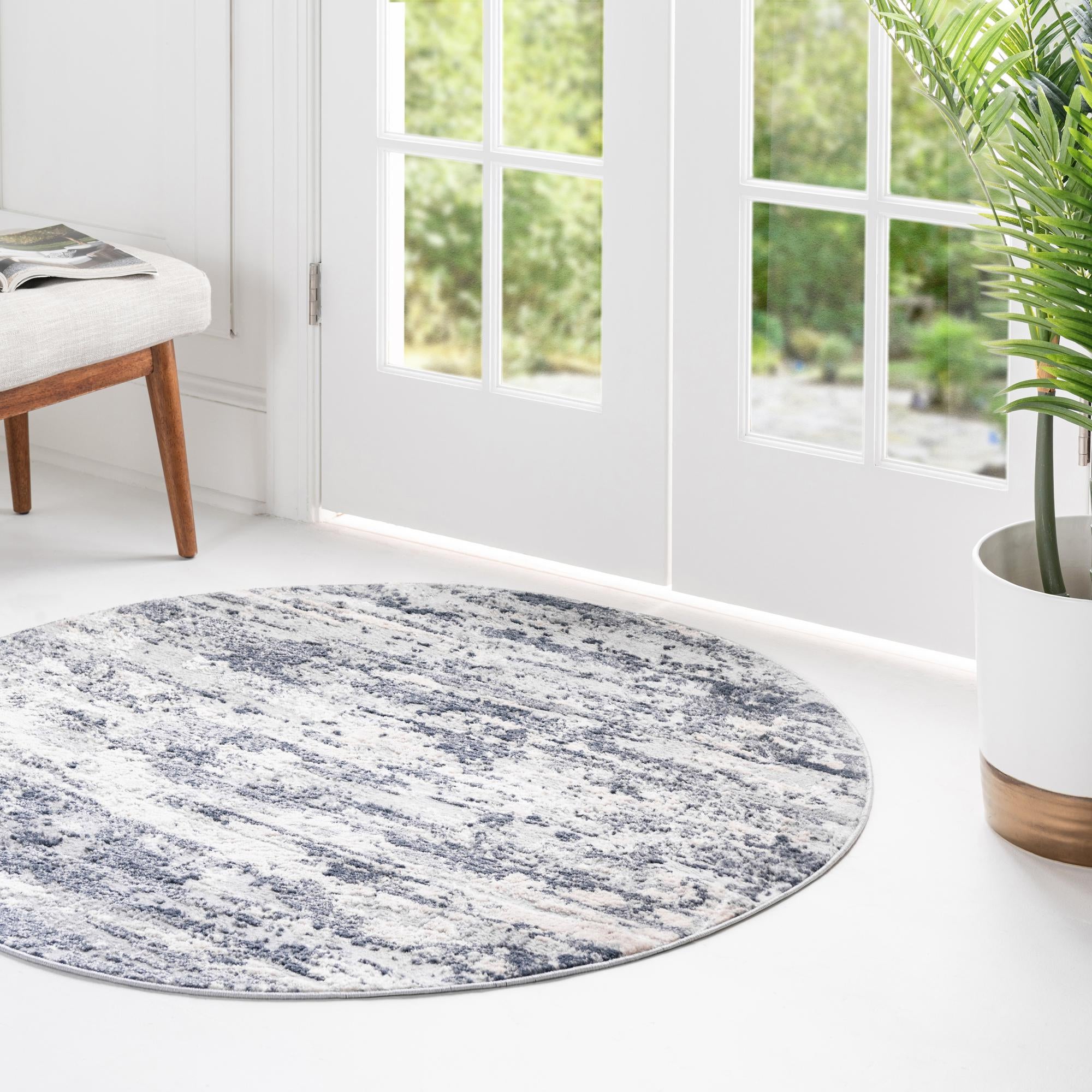 Gray 4' x 4' Caspian Round Rug | Rugs.com