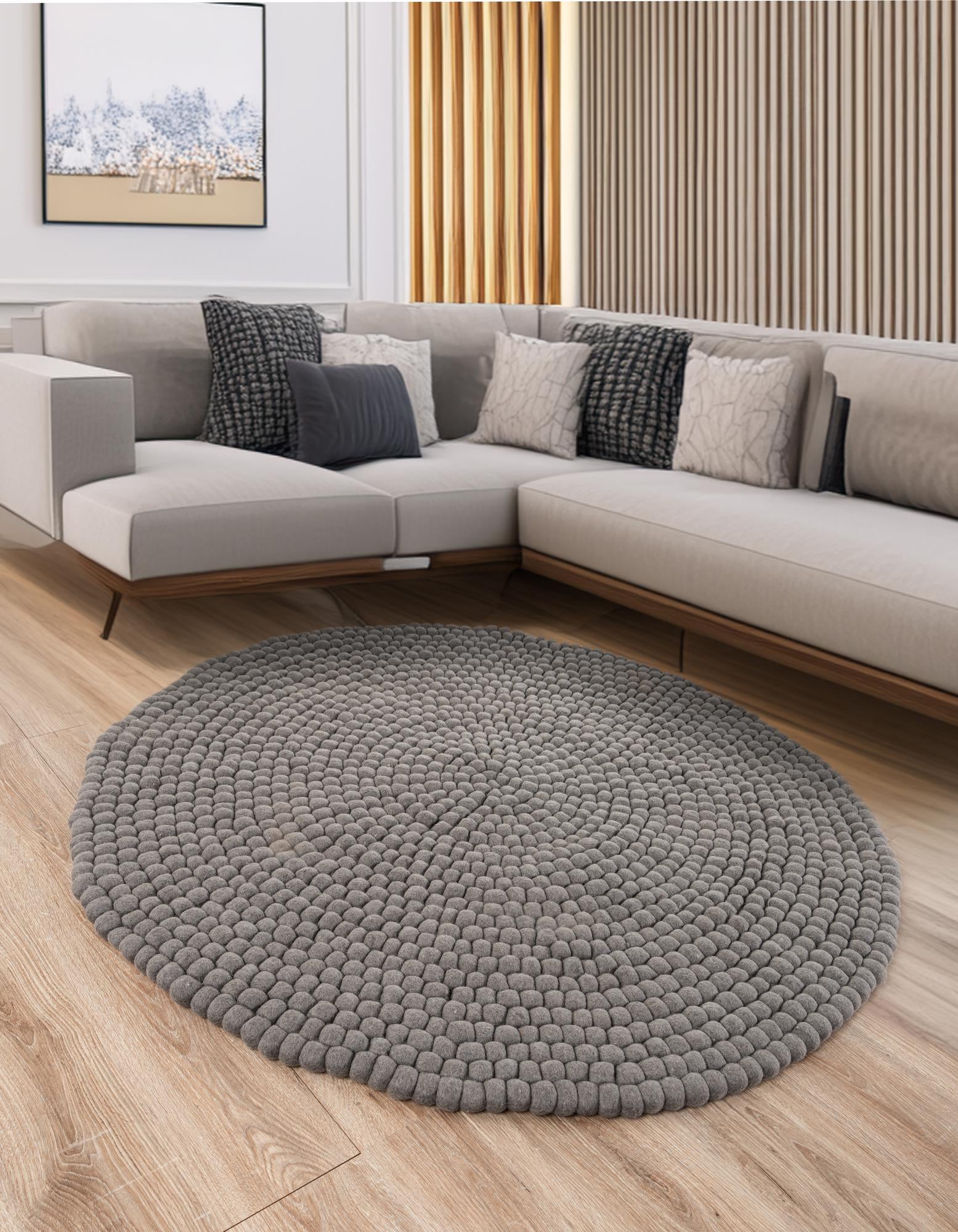 Gray 3' 3 x 3' 3 Felt Ball Wool Round Rug | Rugs.com