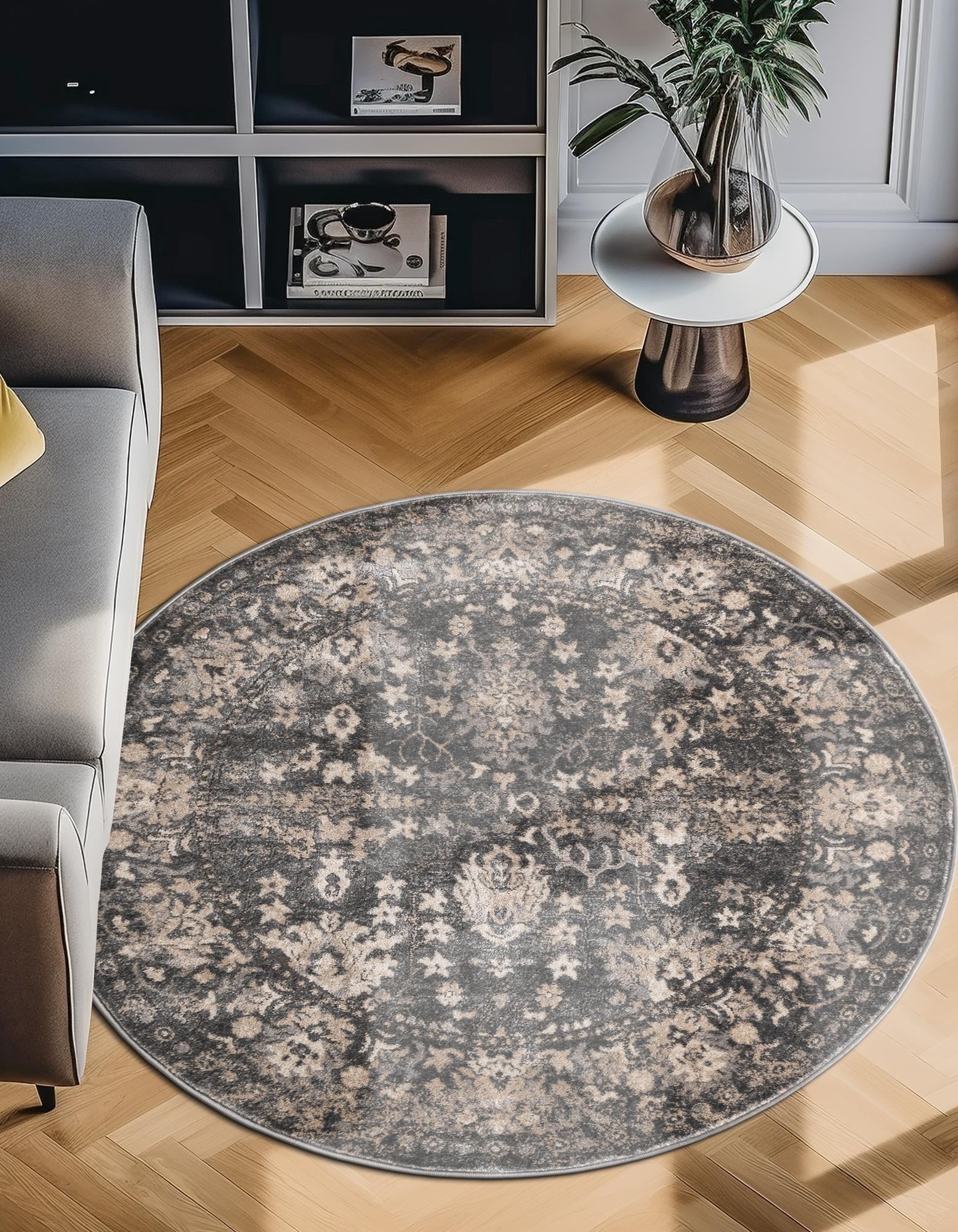 Gray 7' x 7' Oregon Round Rug | Rugs.com