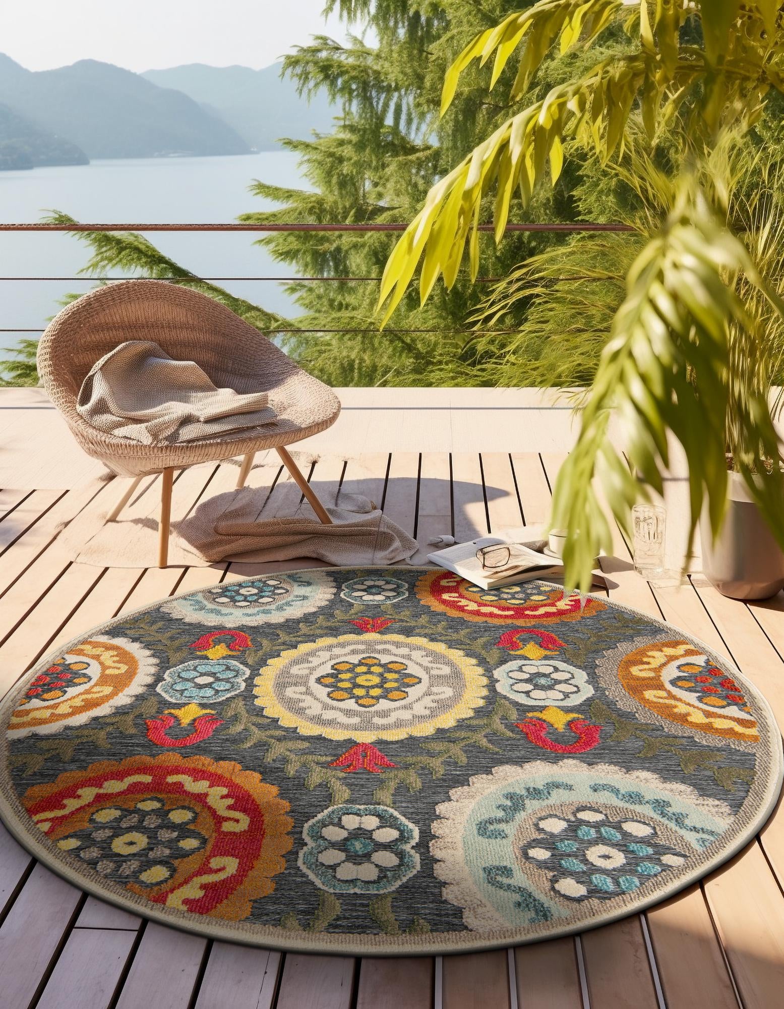 Gray 3' x 3' Casablanca Indoor / Outdoor Round Rug | Rugs.com