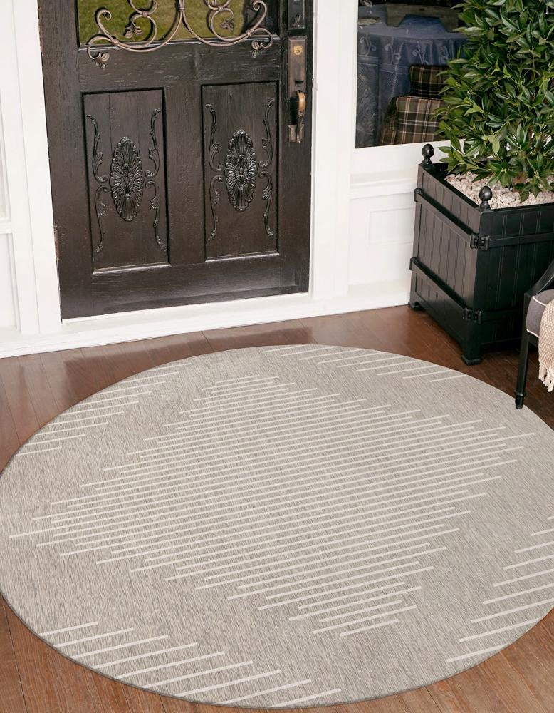 Gray 4' x 4' Modern Indoor / Outdoor Round Rug | Rugs.com