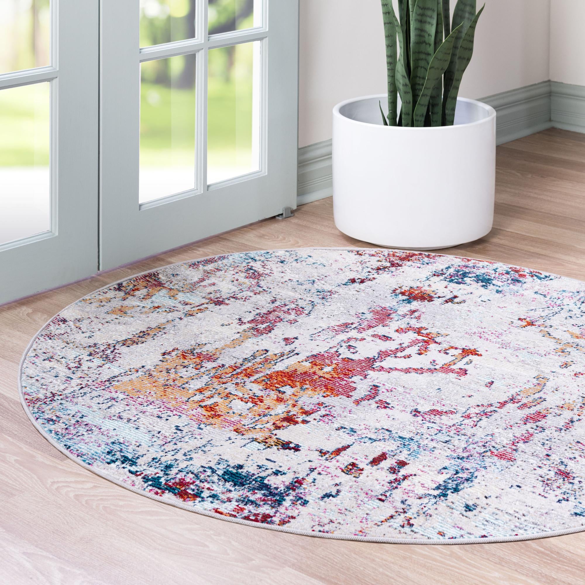 Multicolor 7' x 7' Kendrick Leipzig Round Rug | Rugs.com