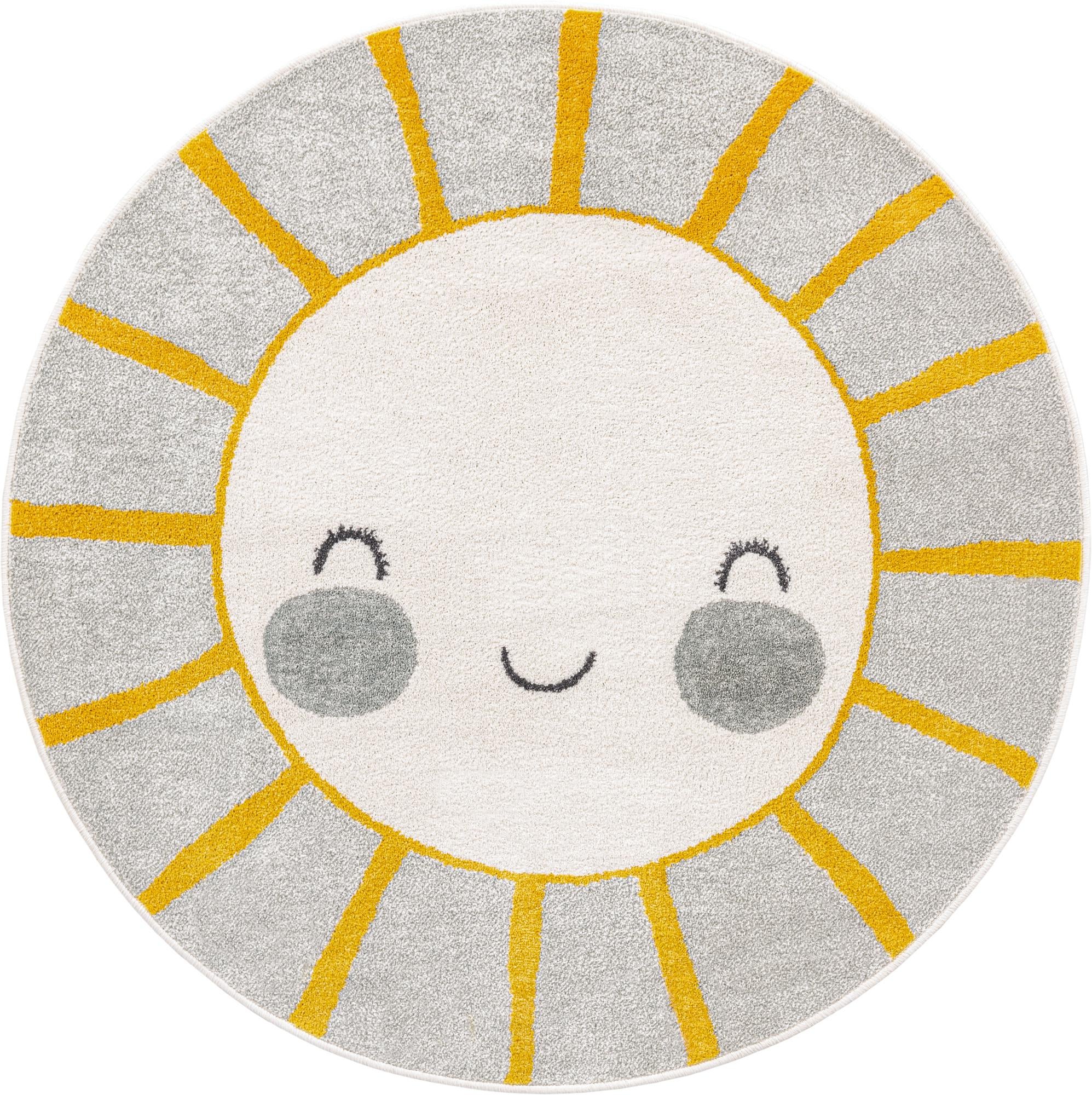 Gray 5' 3 x 5' 3 Sun Whimsy Kids Round Rug | Rugs.com