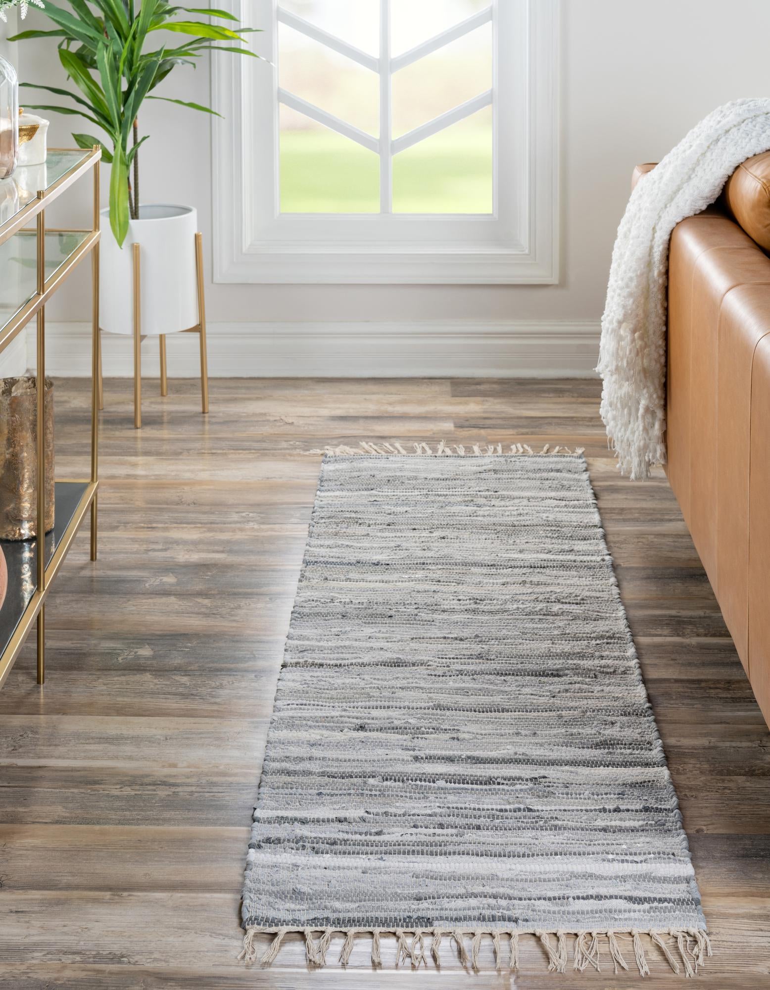 Gray 2' 7 x 9' 10 Hand Woven Chindi Cotton Runner Rug | Rugs.com