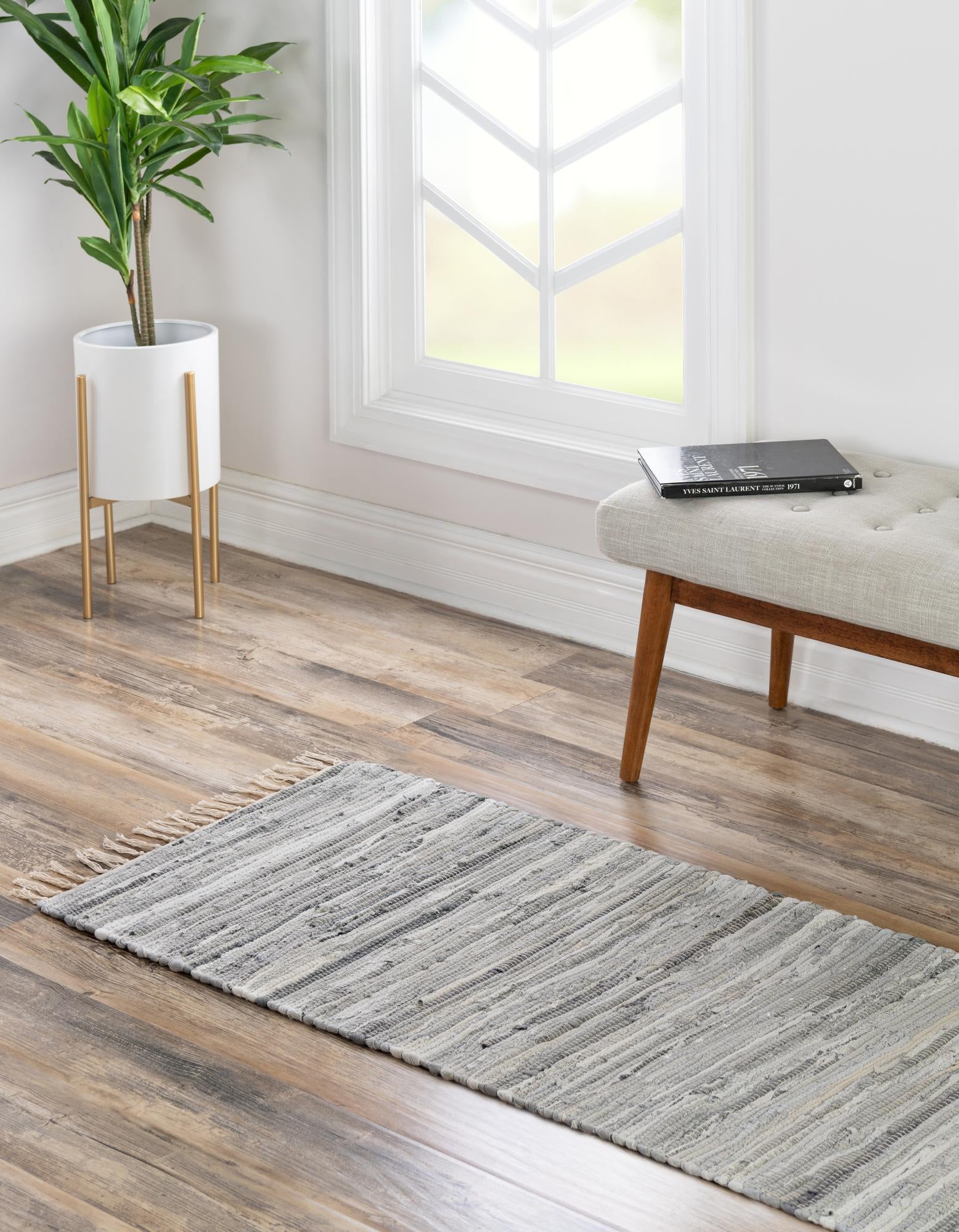 Gray 2' 7 x 9' 10 Hand Woven Chindi Cotton Runner Rug | Rugs.com