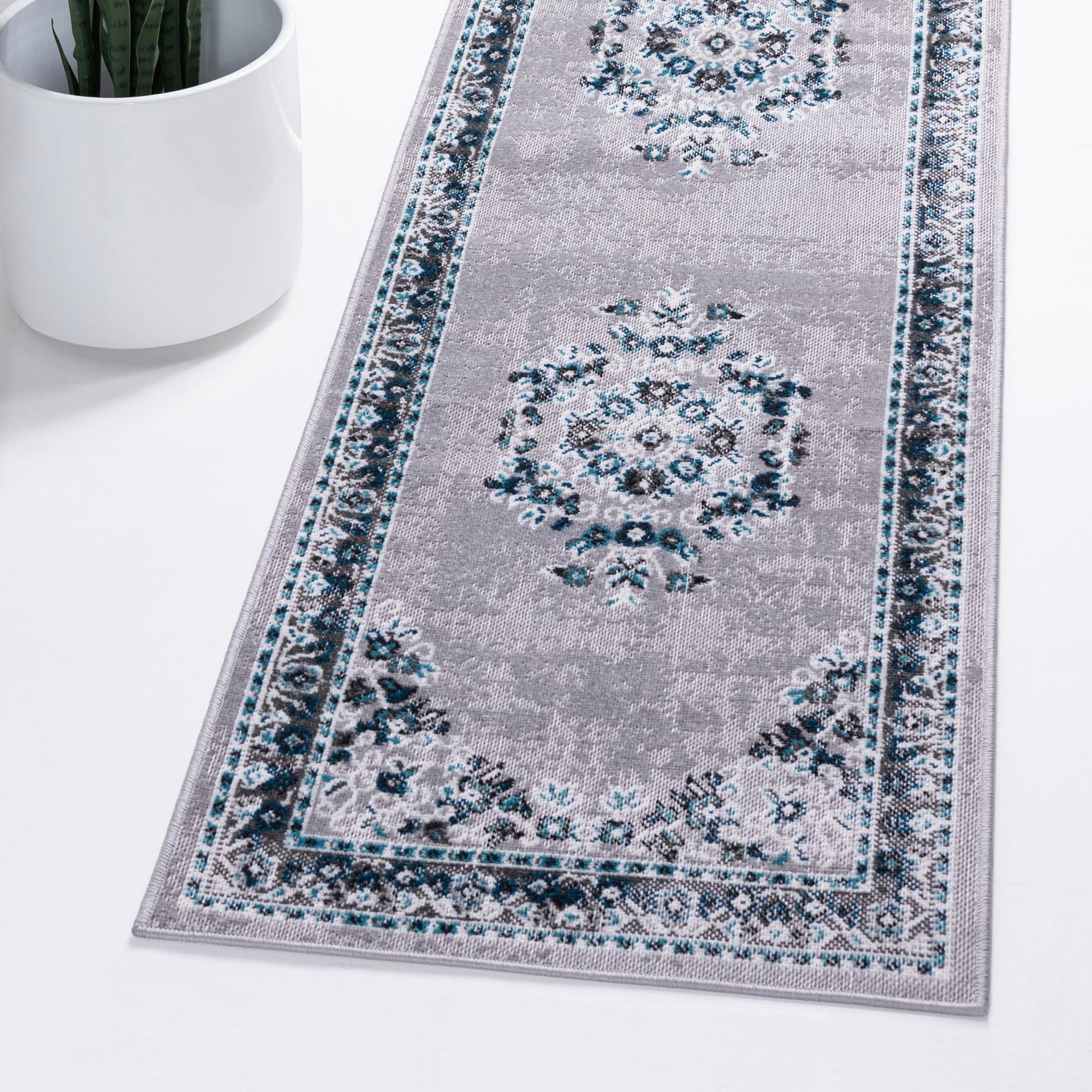 White Blue 2' x 6' Boston Runner Rug | Rugs.com