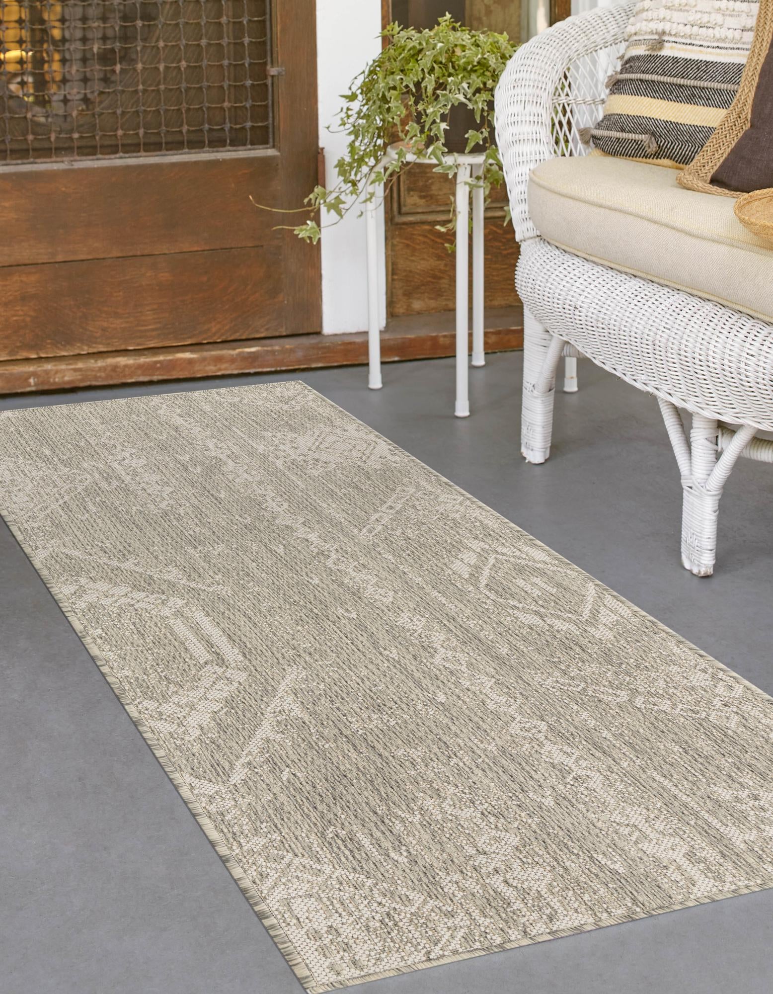 Gray 3' 3 x 14' Bohemian Indoor / Outdoor Runner Rug | Rugs.com