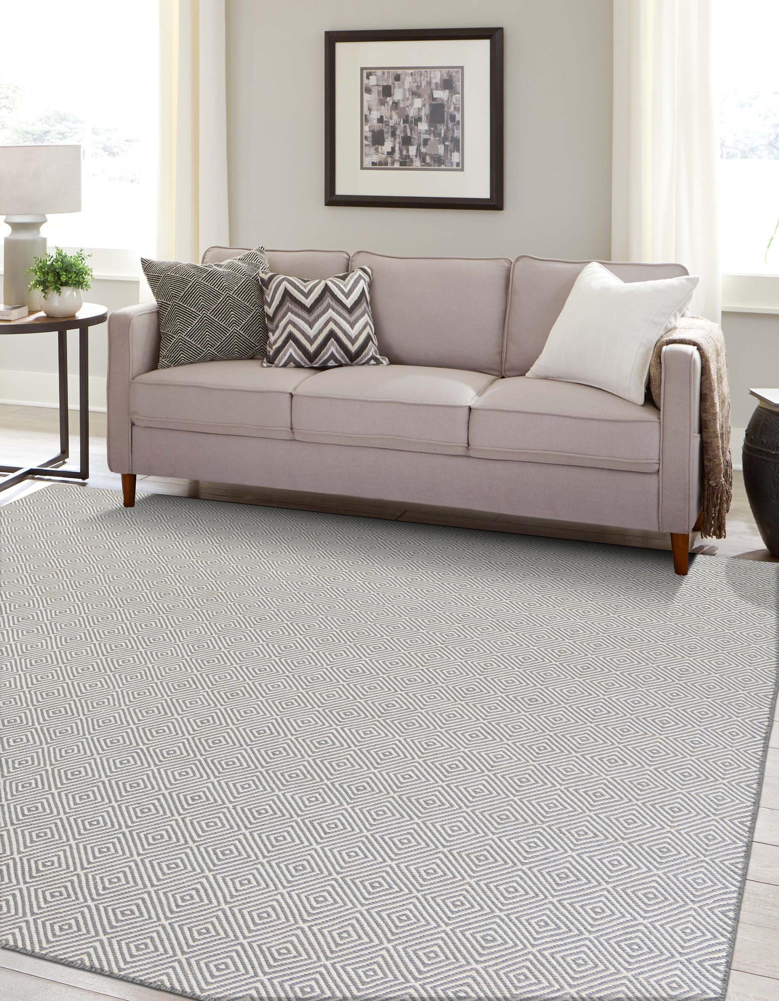 Gray 12' x 12' Hand Woven Geo Trellis Flatweave Square Rug | Rugs.com