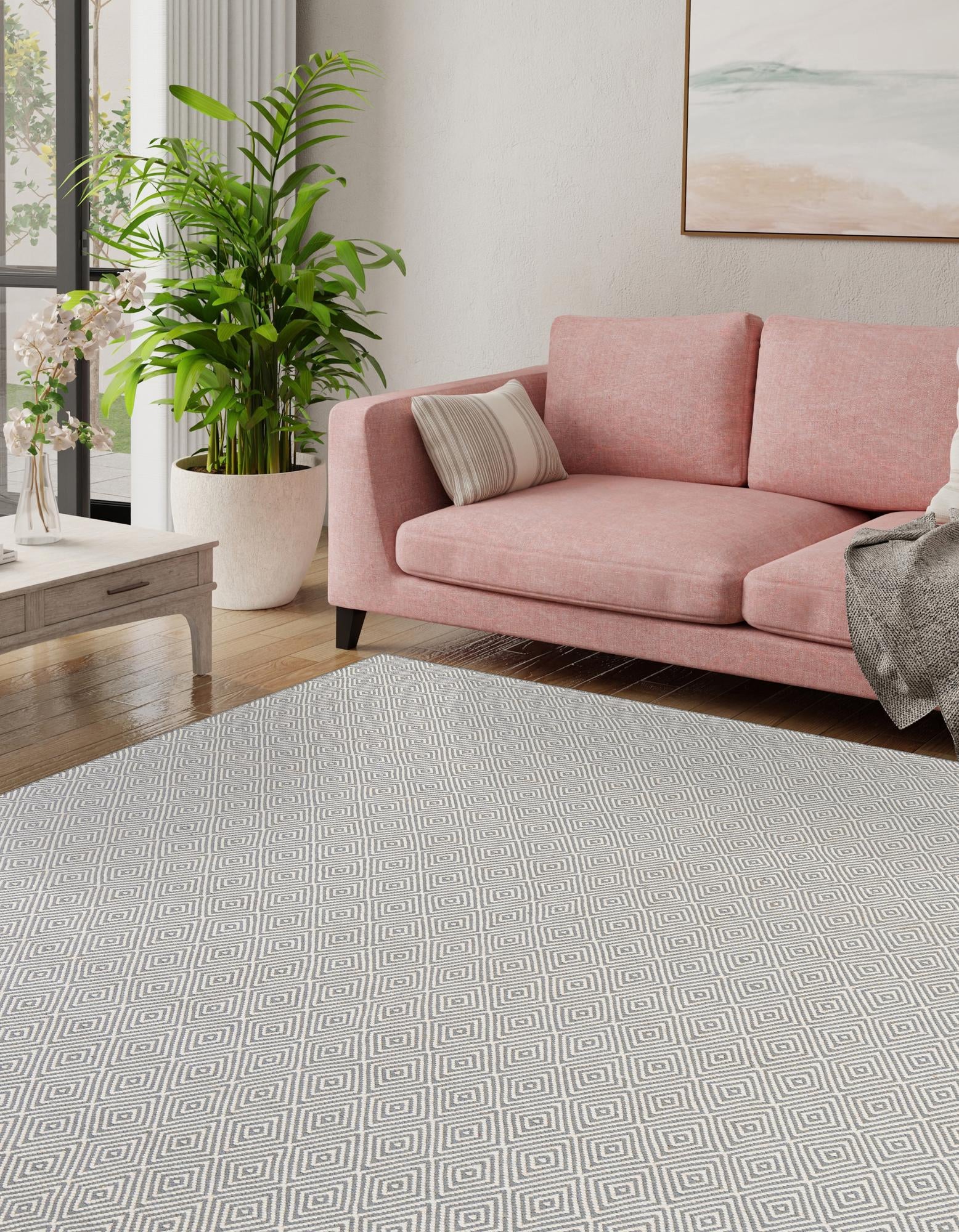 Gray 10' x 10' Hand Woven Geo Trellis Flatweave Square Rug | Rugs.com