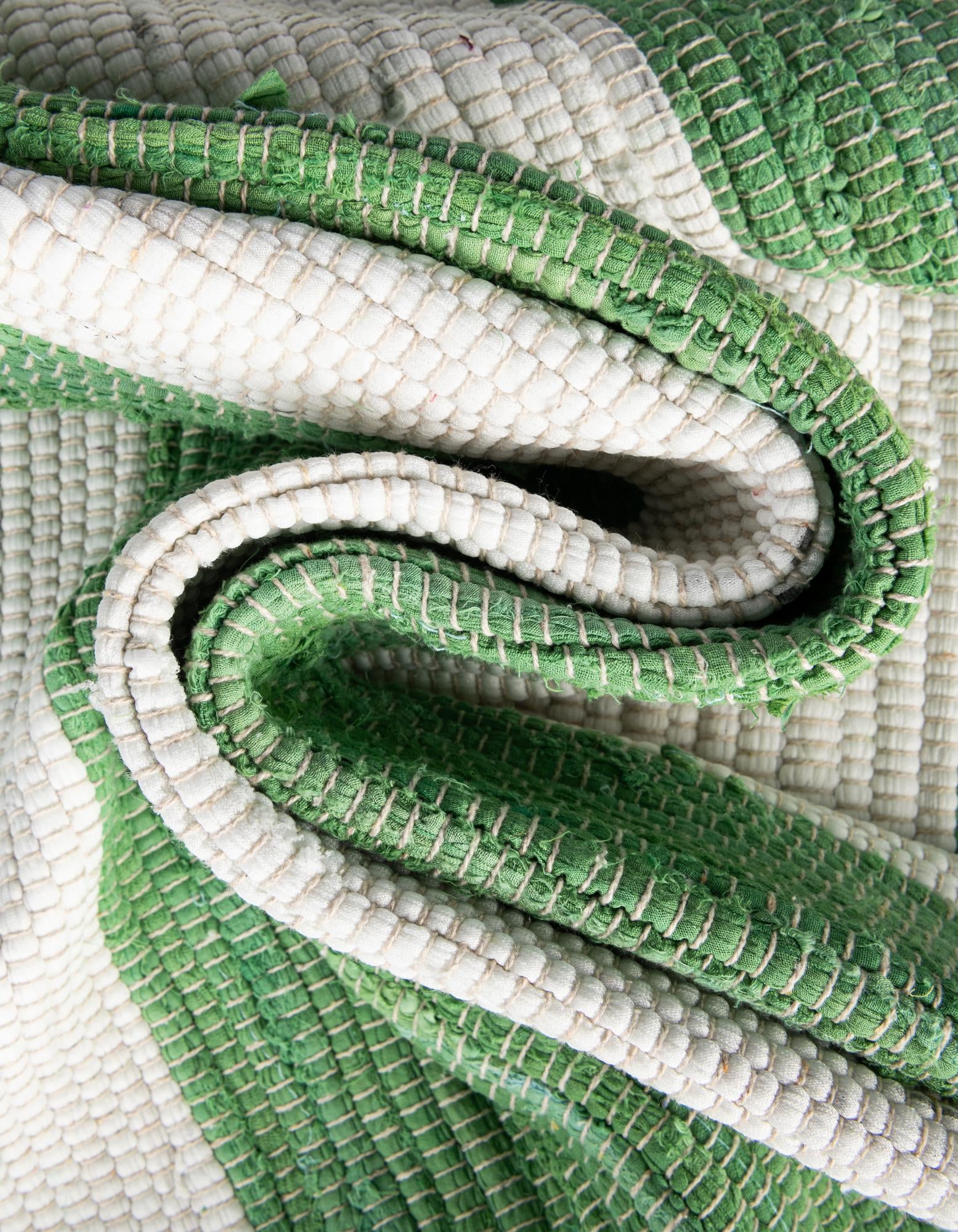 Green and Ivory 2' 2 x 6' 1 Hand Woven Chindi Rag Runner Rug | Rugs.com