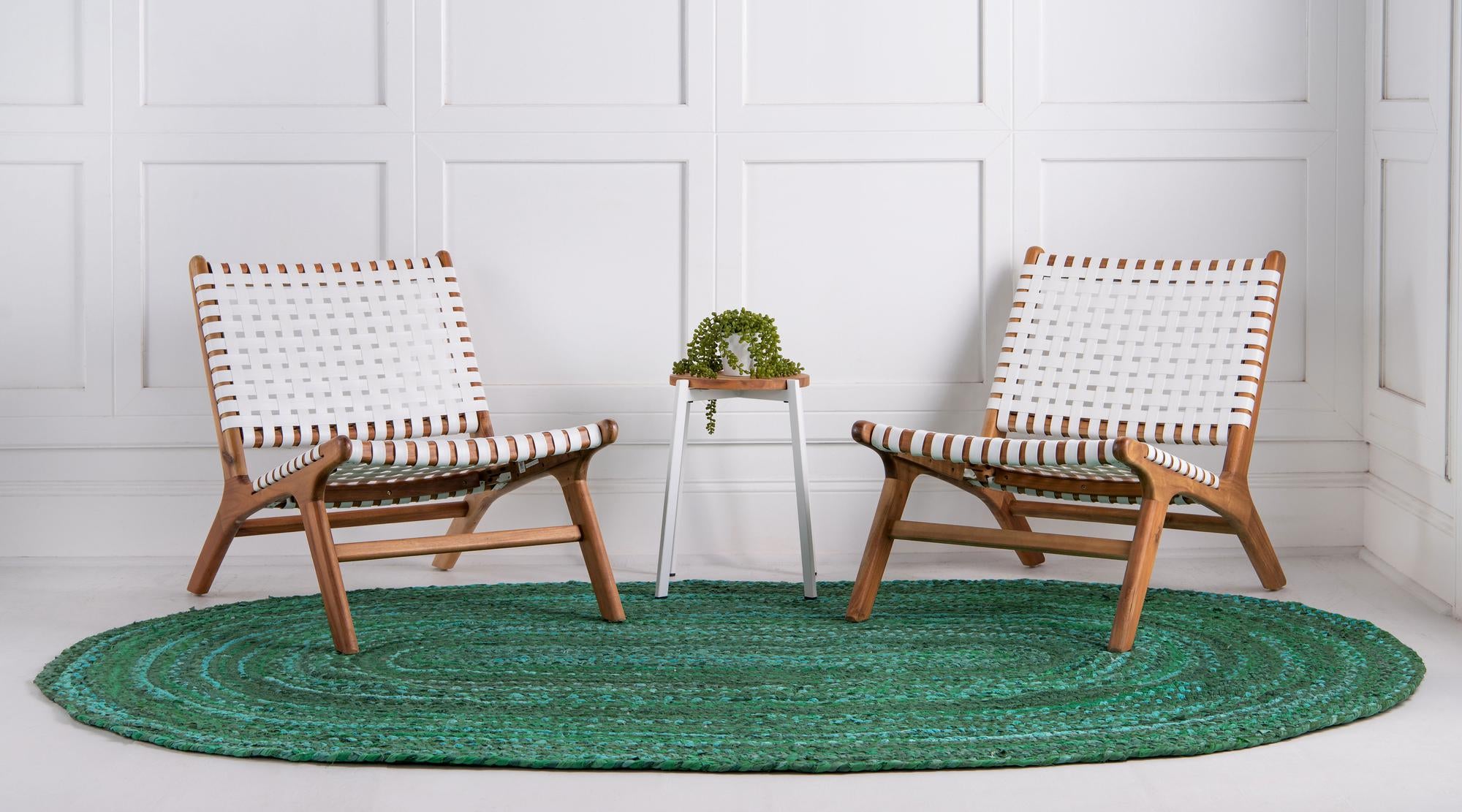 Green 5' 1 x 8' Hand Braided Chindi Oval Rug | Rugs.com