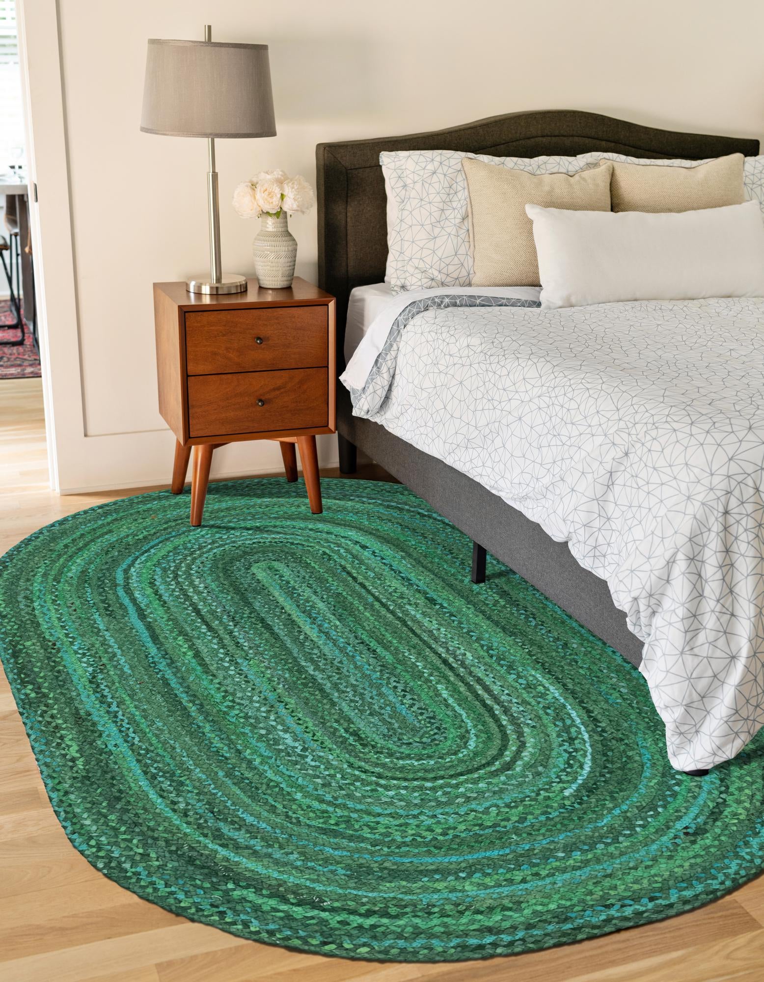 Green 3' 3 x 5' 1 Hand Braided Chindi Oval Rug | Rugs.com