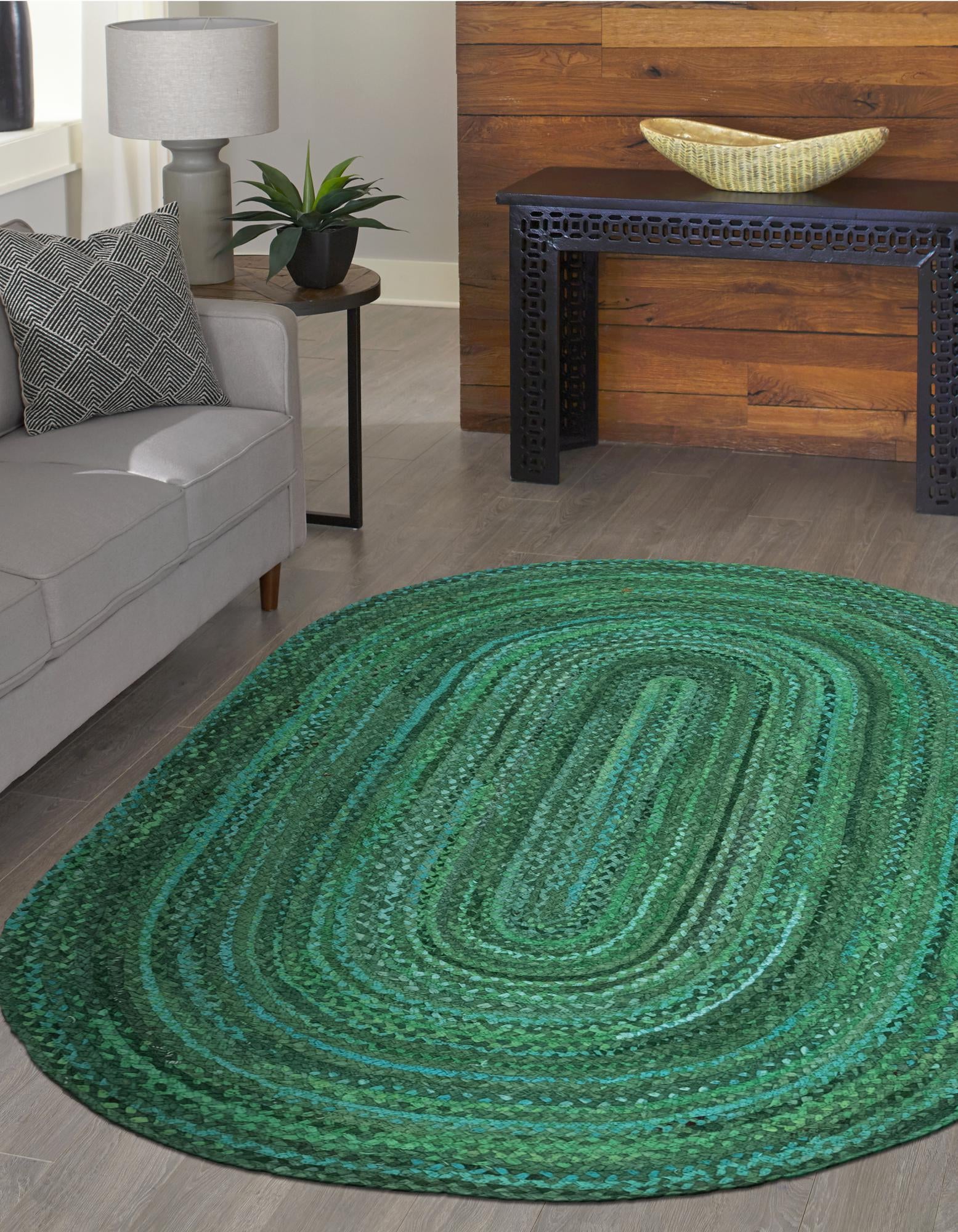 Green 3' 3 x 5' 1 Hand Braided Chindi Oval Rug | Rugs.com
