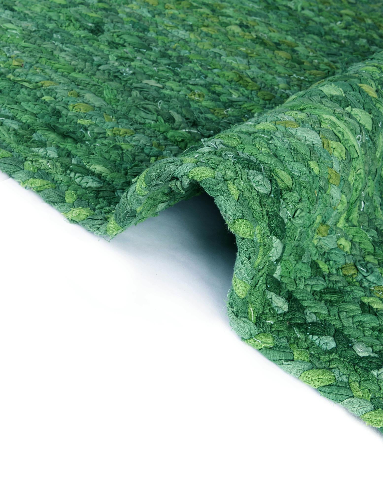 Green 8' x 10' Hand Braided Chindi Oval Rug | Rugs.com