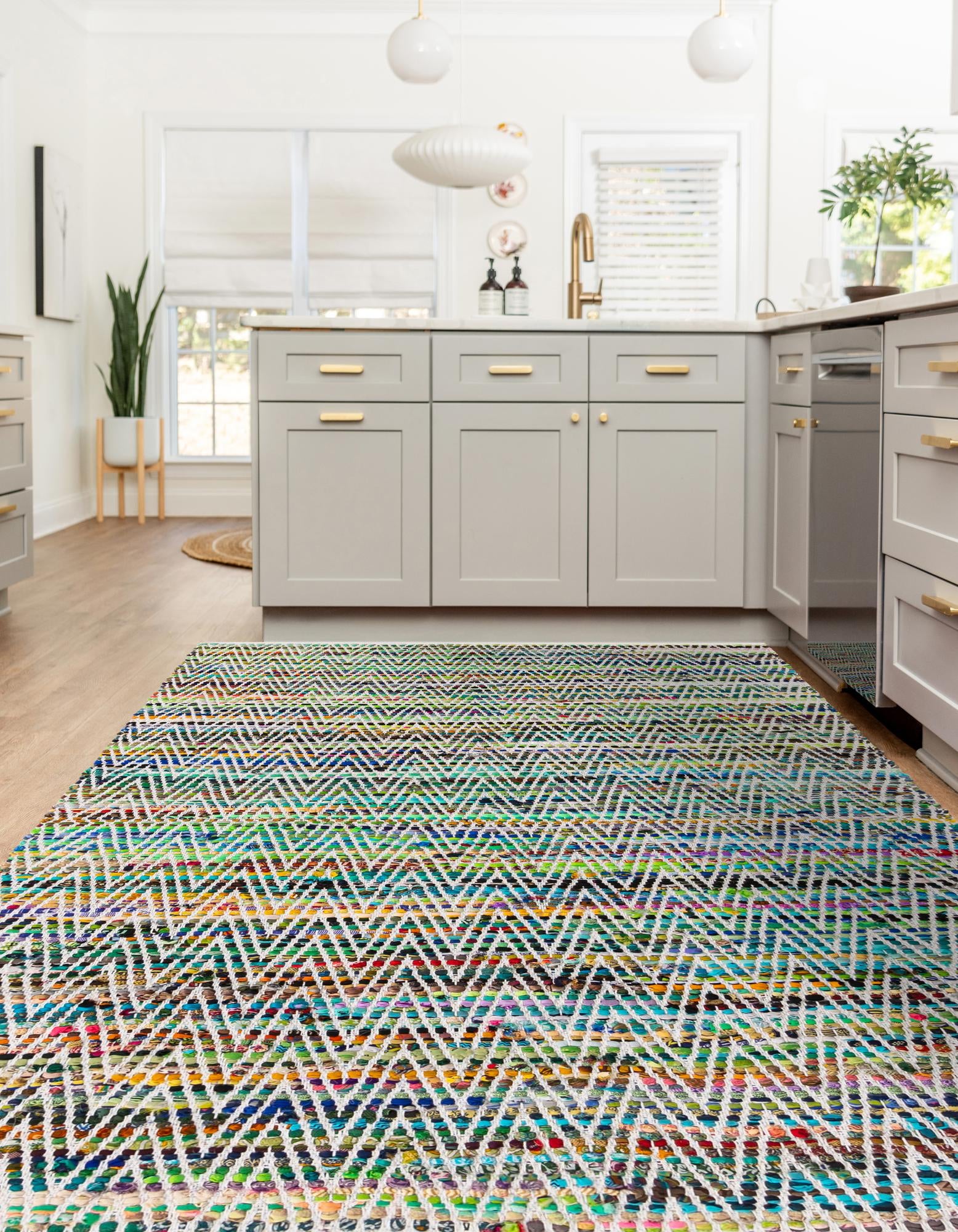Green 5' 1 x 8' Hand Woven Chindi Chevron Rug | Rugs.com
