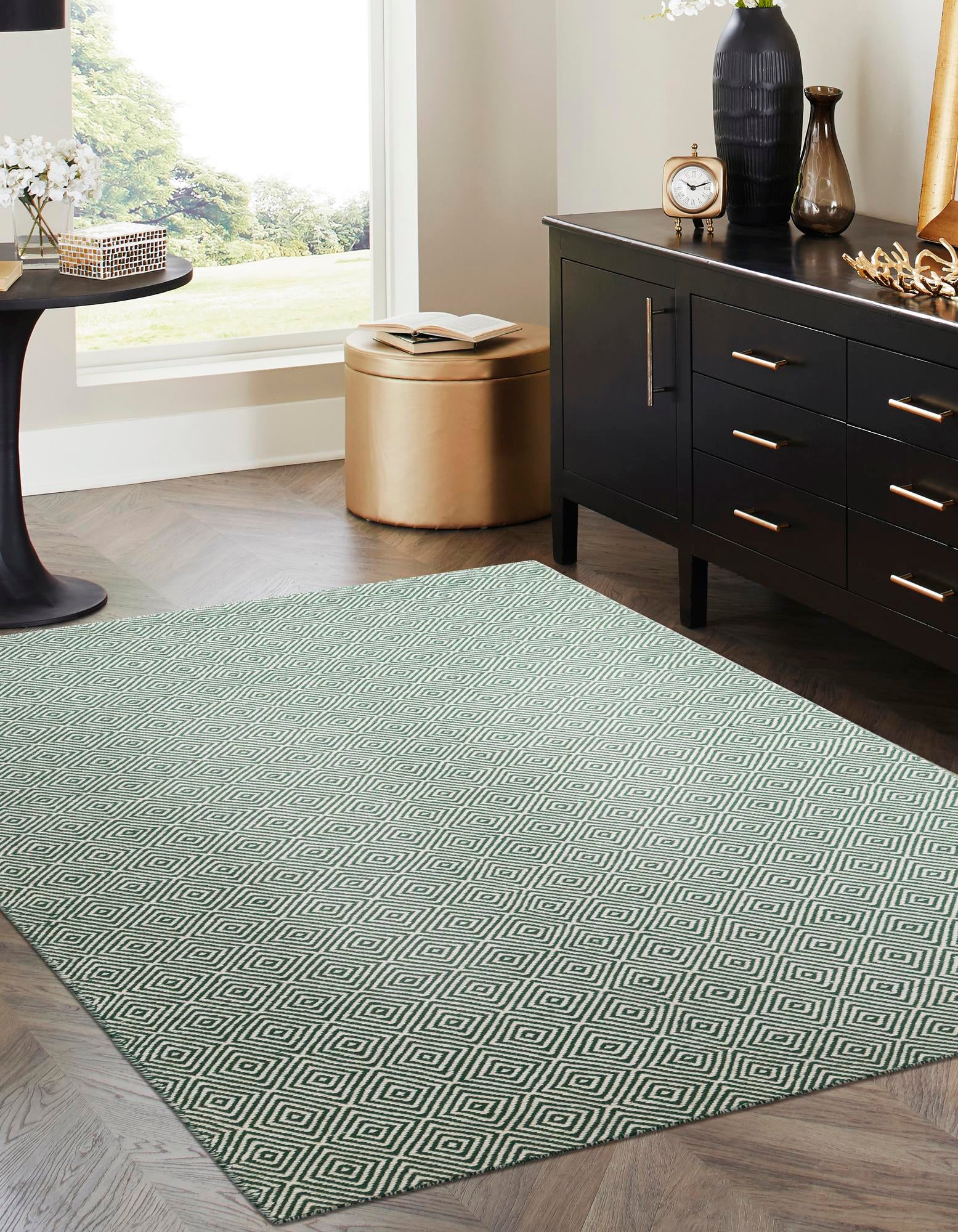 Green 7' 10 x 10' Hand Woven Geo Trellis Flatweave Rug | Rugs.com