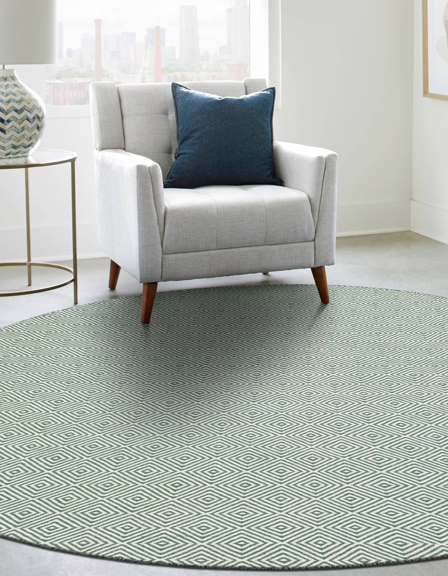 Green 4' 1 x 4' 1 Hand Woven Geo Trellis Flatweave Round Rug | Rugs.com