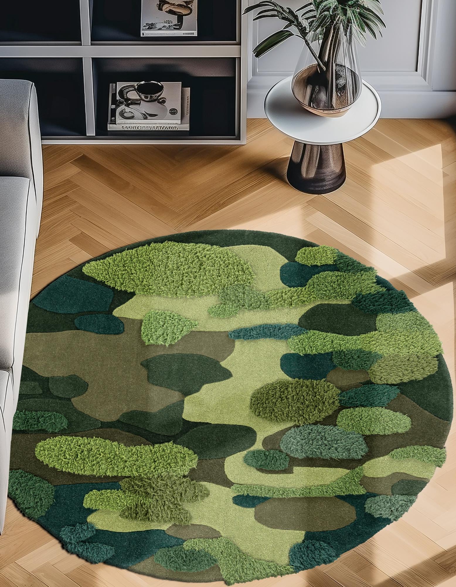 Green 3' 1 x 3' 1 Moss Garden Round Rug | Rugs.com
