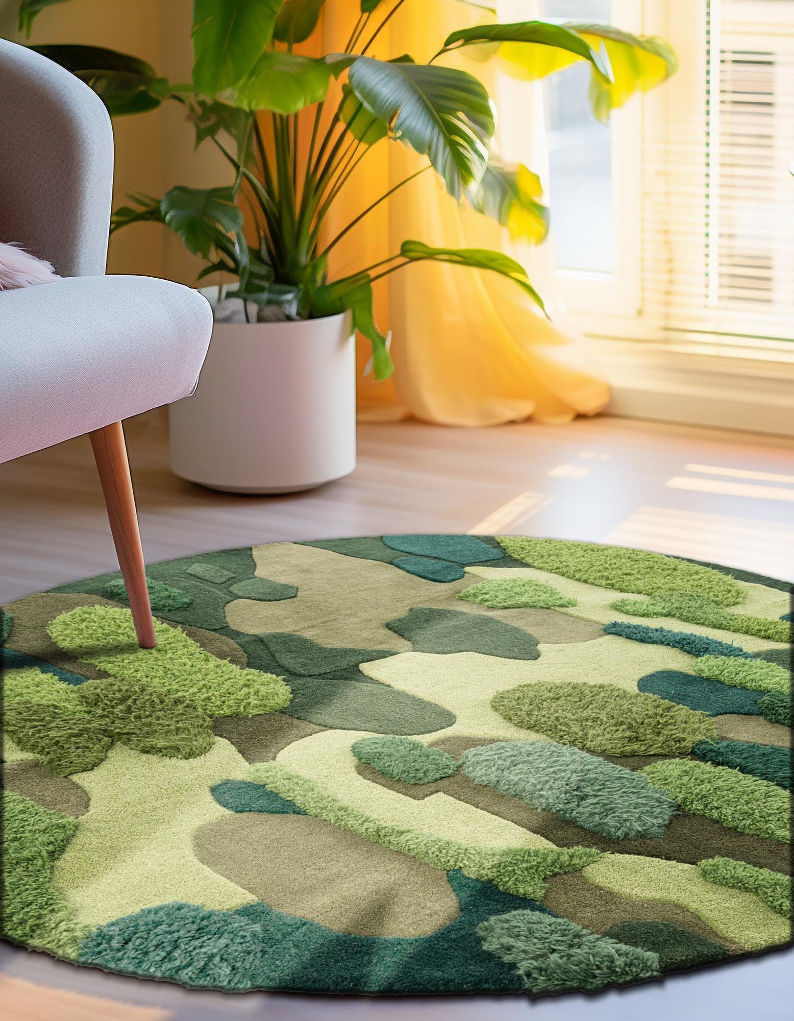 Green 3' 1 x 3' 1 Moss Garden Round Rug | Rugs.com