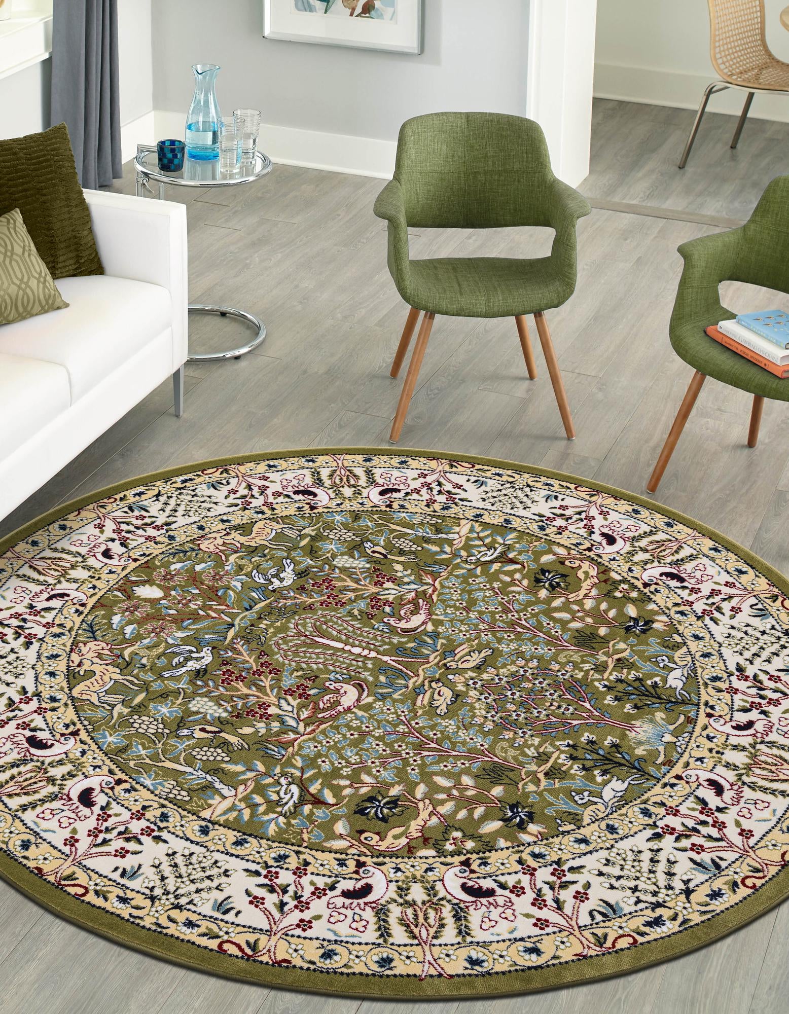 Green 7' 10 x 7' 10 Nain Design Round Rug | Rugs.com