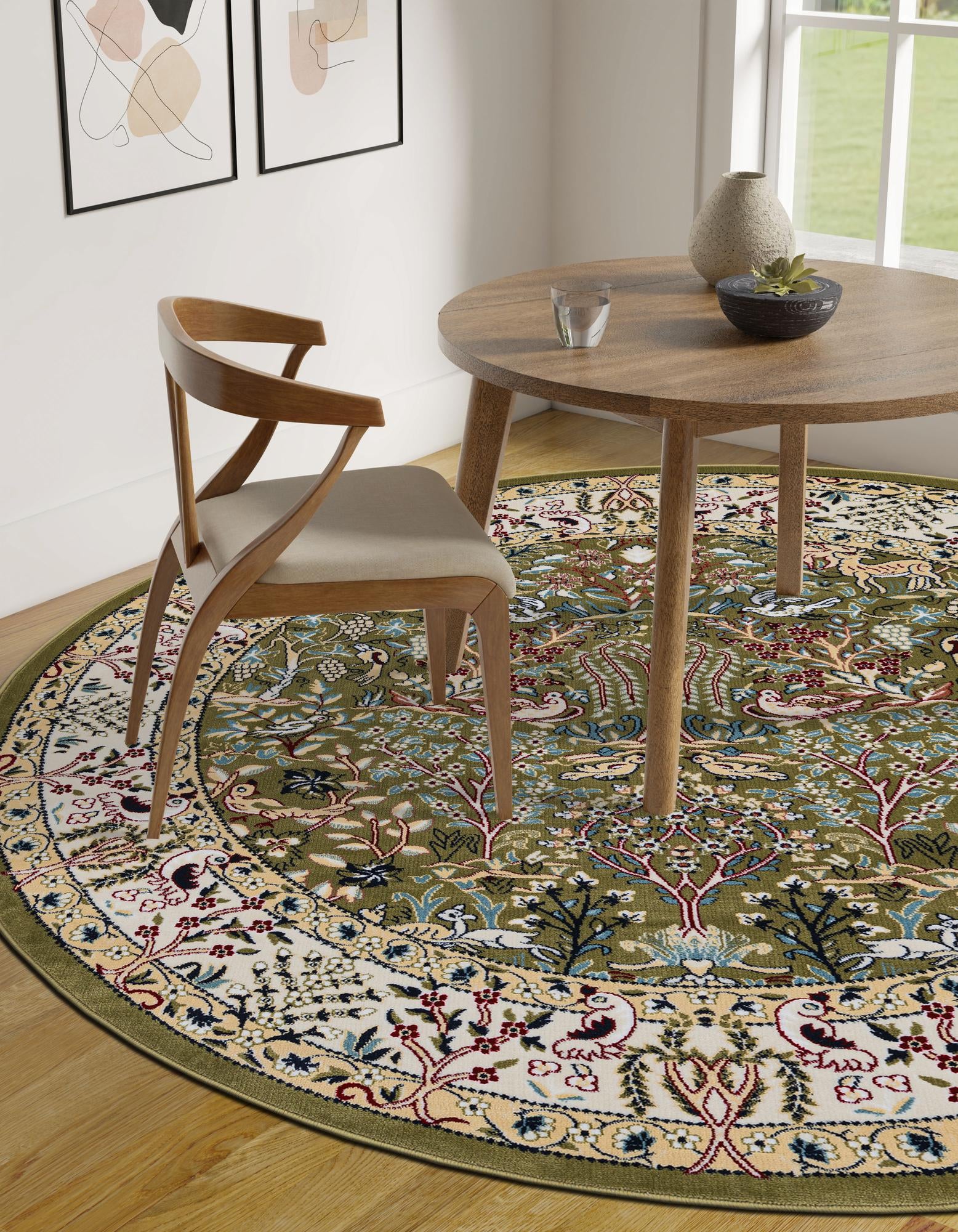 Green 10' x 10' Nain Design Round Rug | Rugs.com