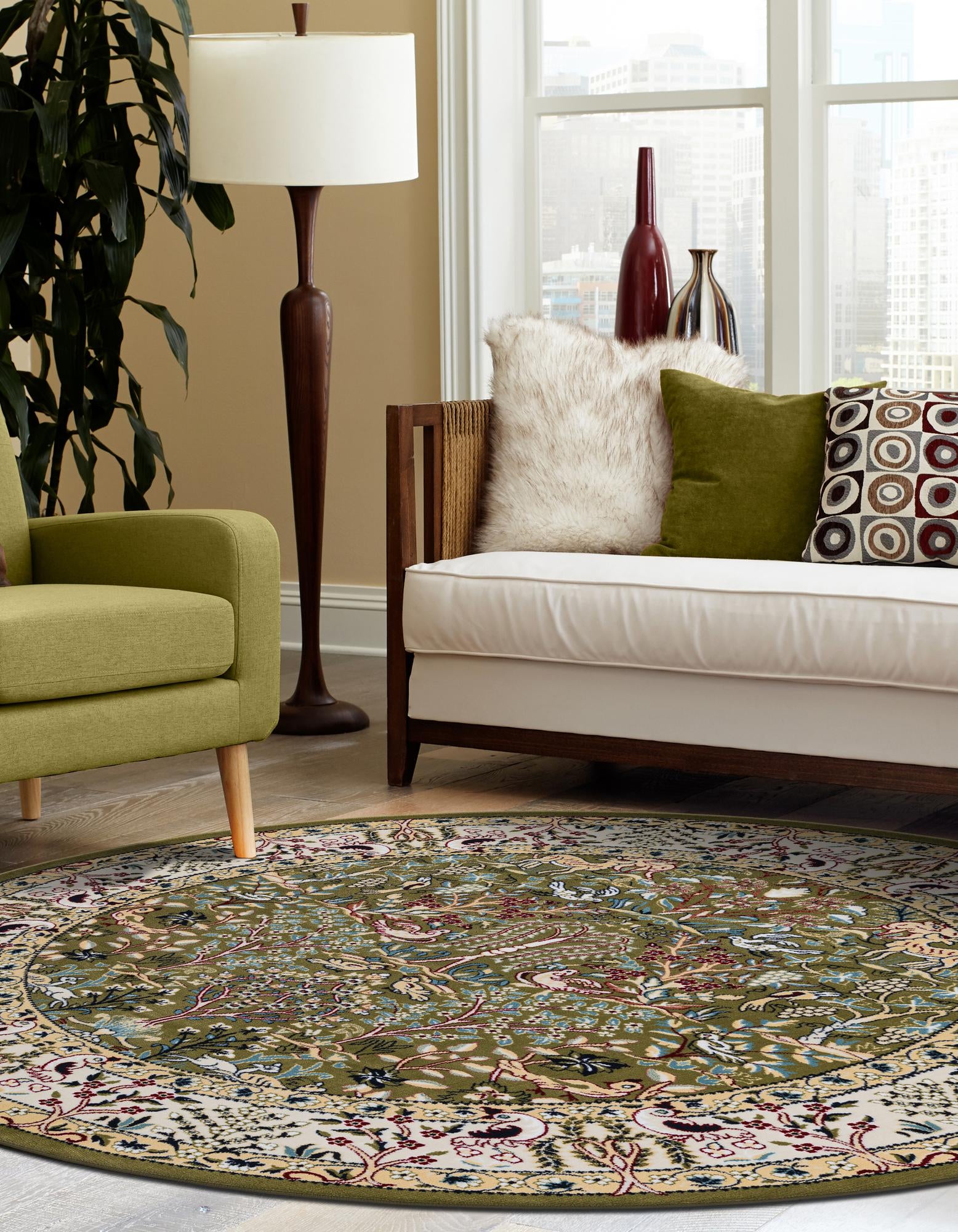 Green 7' 10 x 7' 10 Nain Design Round Rug | Rugs.com