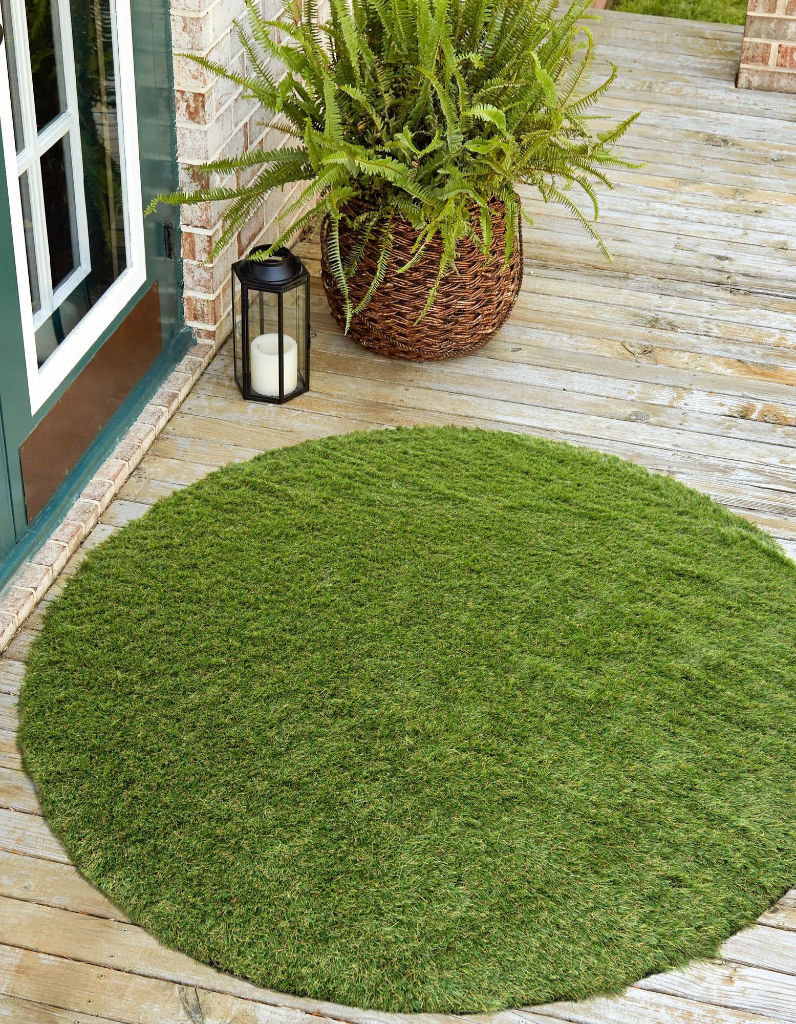 Green 3' x 3' Grass Indoor / Outdoor Round Rug | Rugs.com