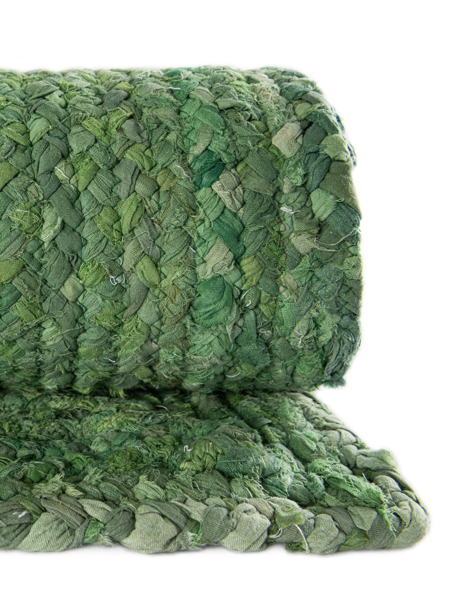 Green 2' 6 x 6' 1 Hand Braided Chindi Runner Rug | Rugs.com