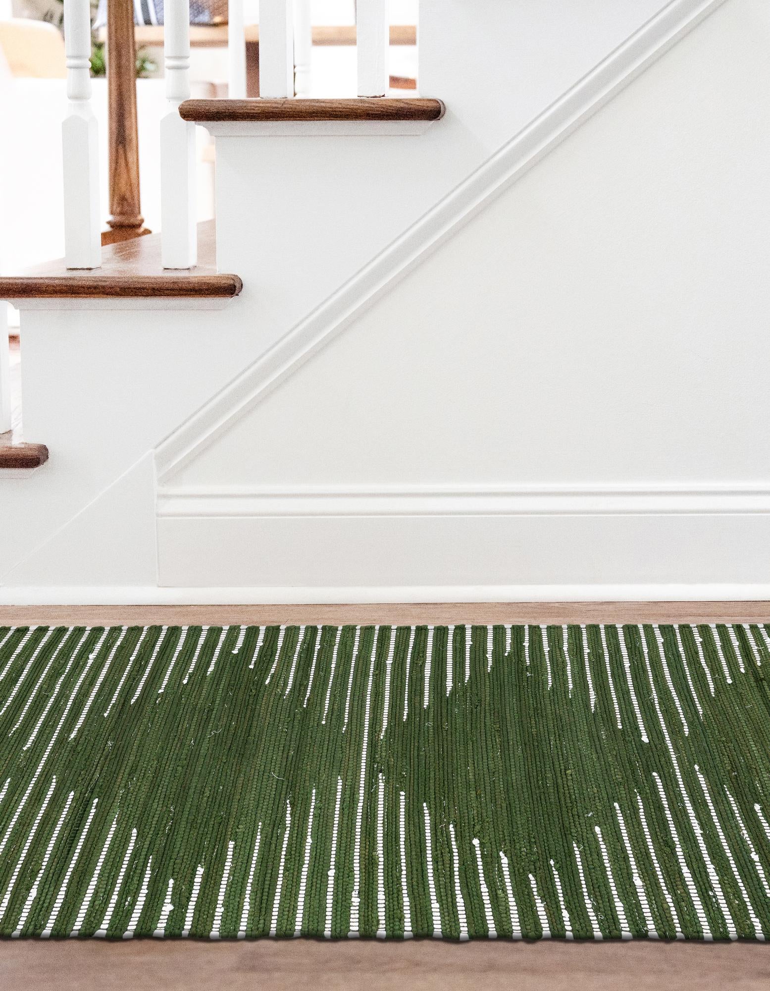 Green 2' x 8' Hand Woven Chindi Cotton Runner Rug | Rugs.com