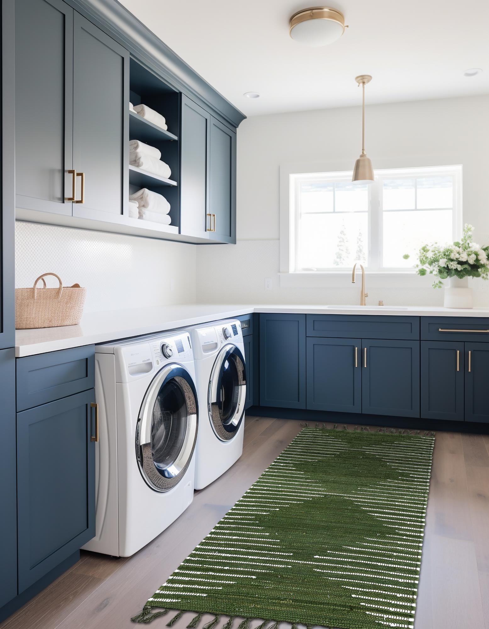 Green 2' x 8' Hand Woven Chindi Cotton Runner Rug | Rugs.com