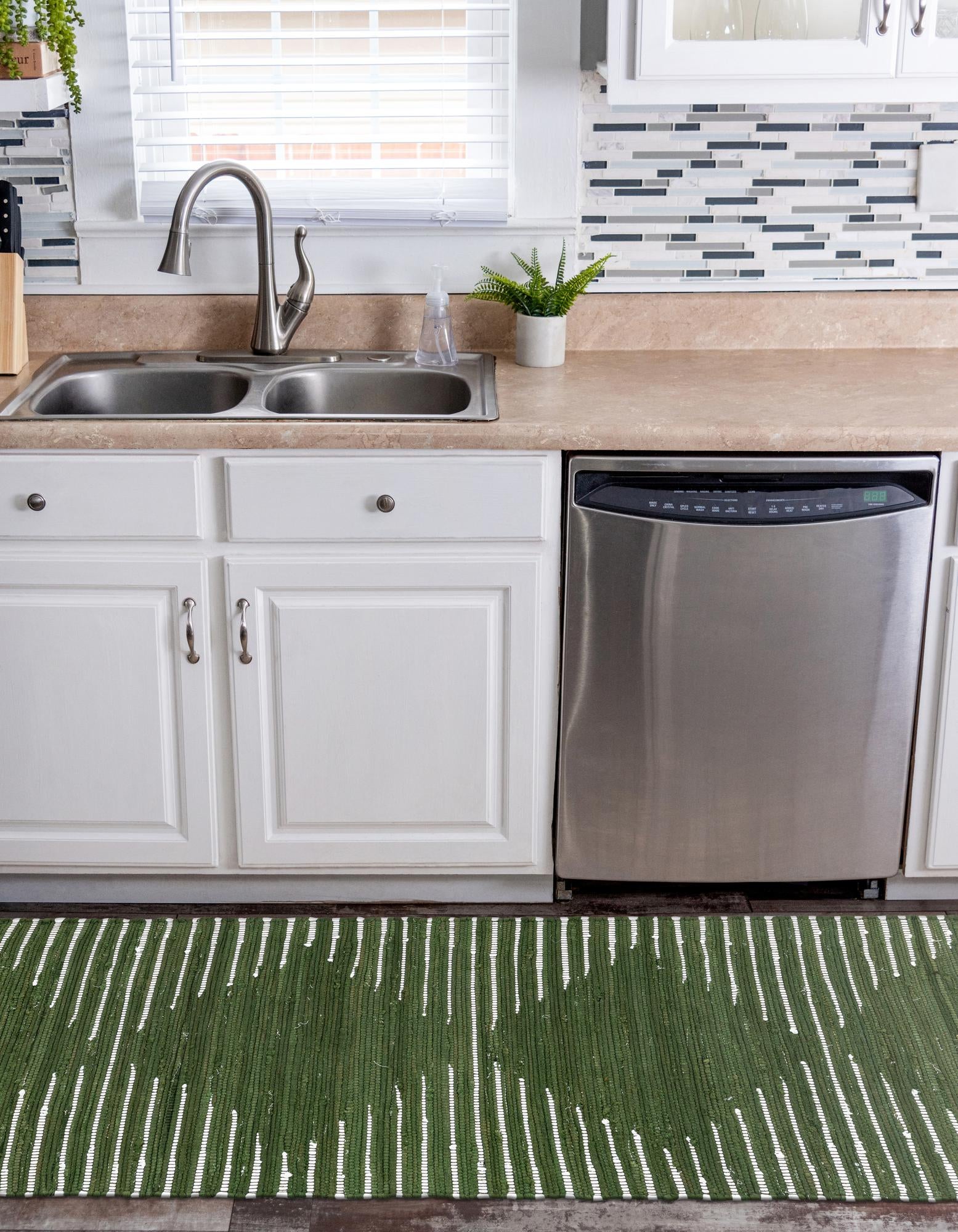 Green 2' x 8' Hand Woven Chindi Cotton Runner Rug | Rugs.com