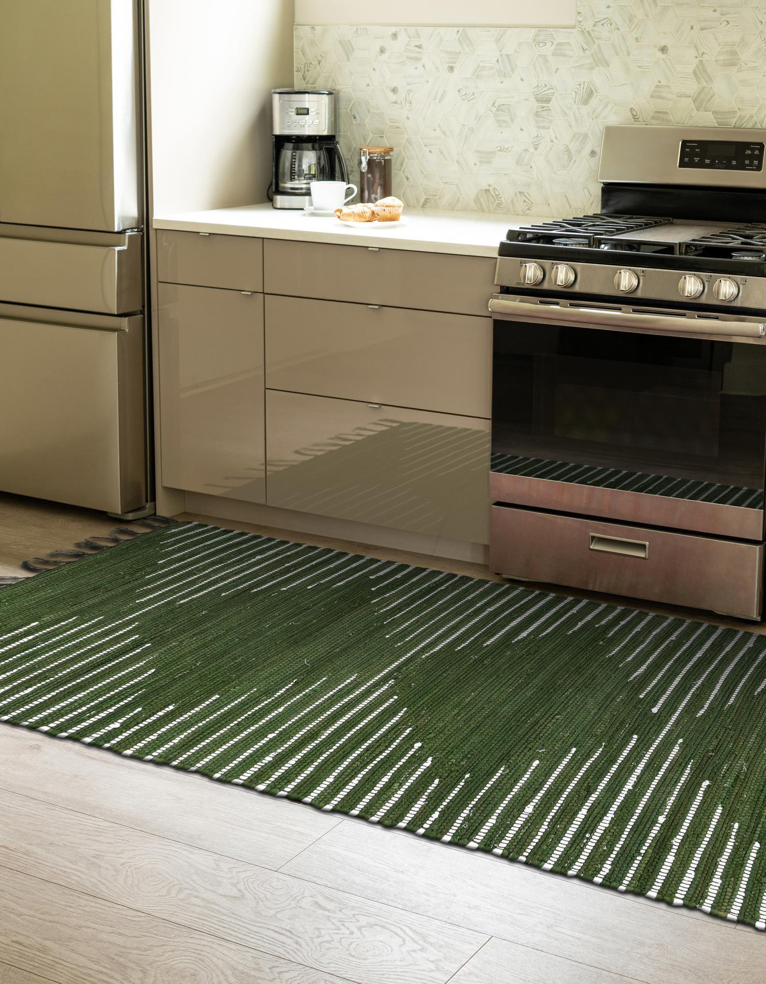 Green 2' x 8' Hand Woven Chindi Cotton Runner Rug | Rugs.com