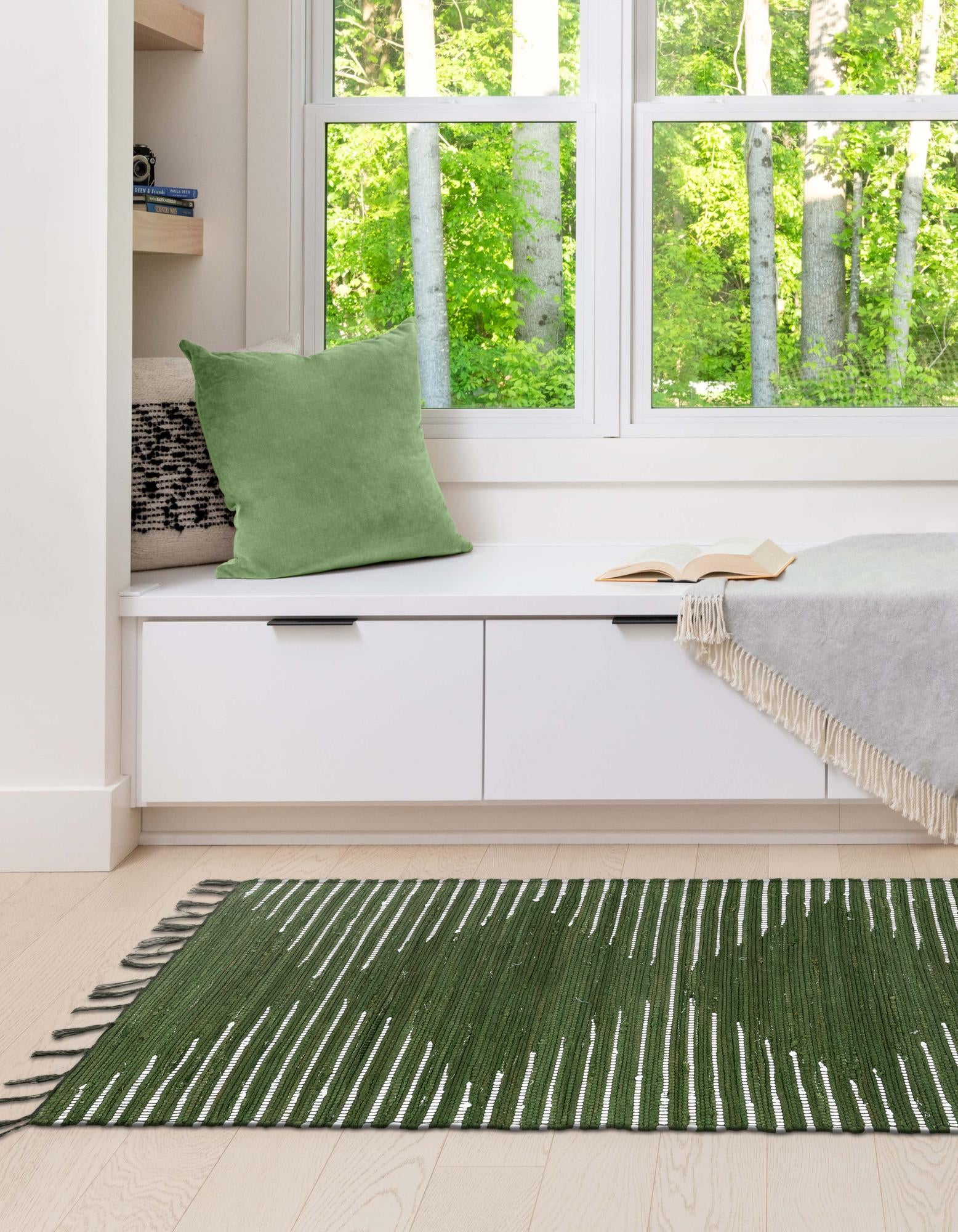 Green 2' x 8' Hand Woven Chindi Cotton Runner Rug | Rugs.com