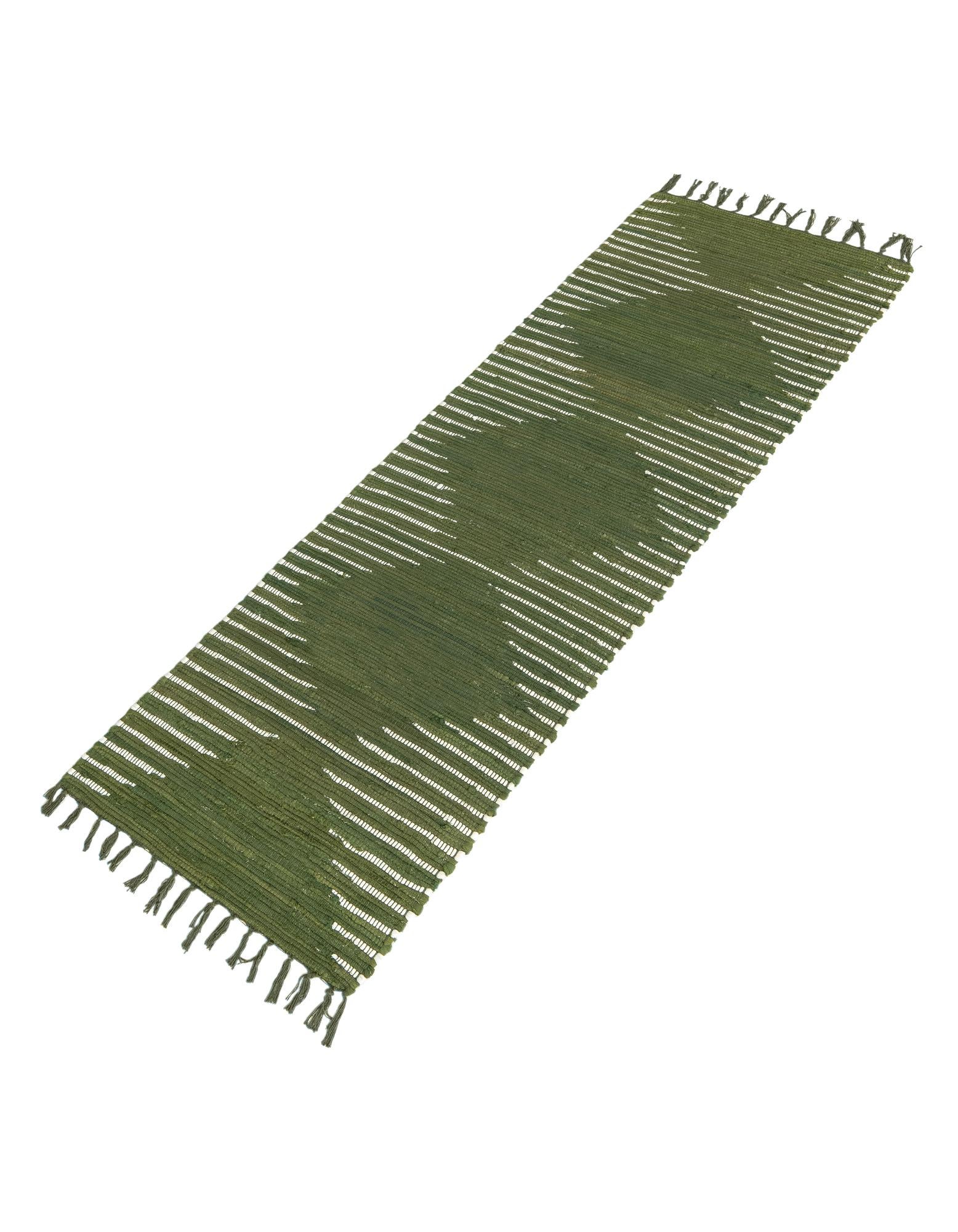 Green 2' x 8' Hand Woven Chindi Cotton Runner Rug | Rugs.com