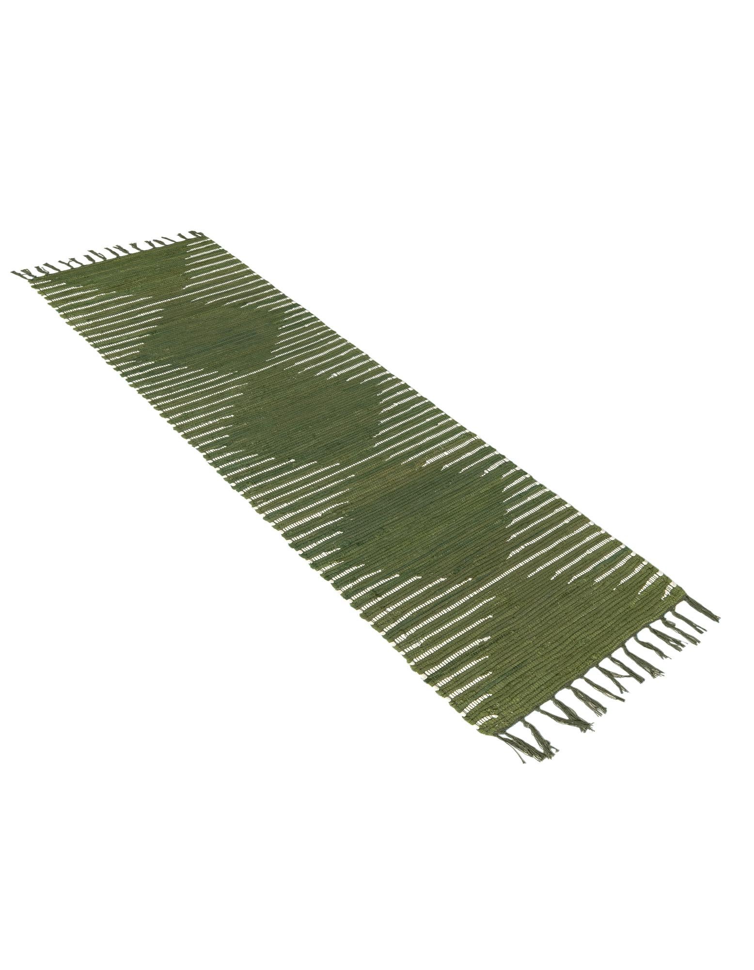 Green 2' x 8' Hand Woven Chindi Cotton Runner Rug | Rugs.com