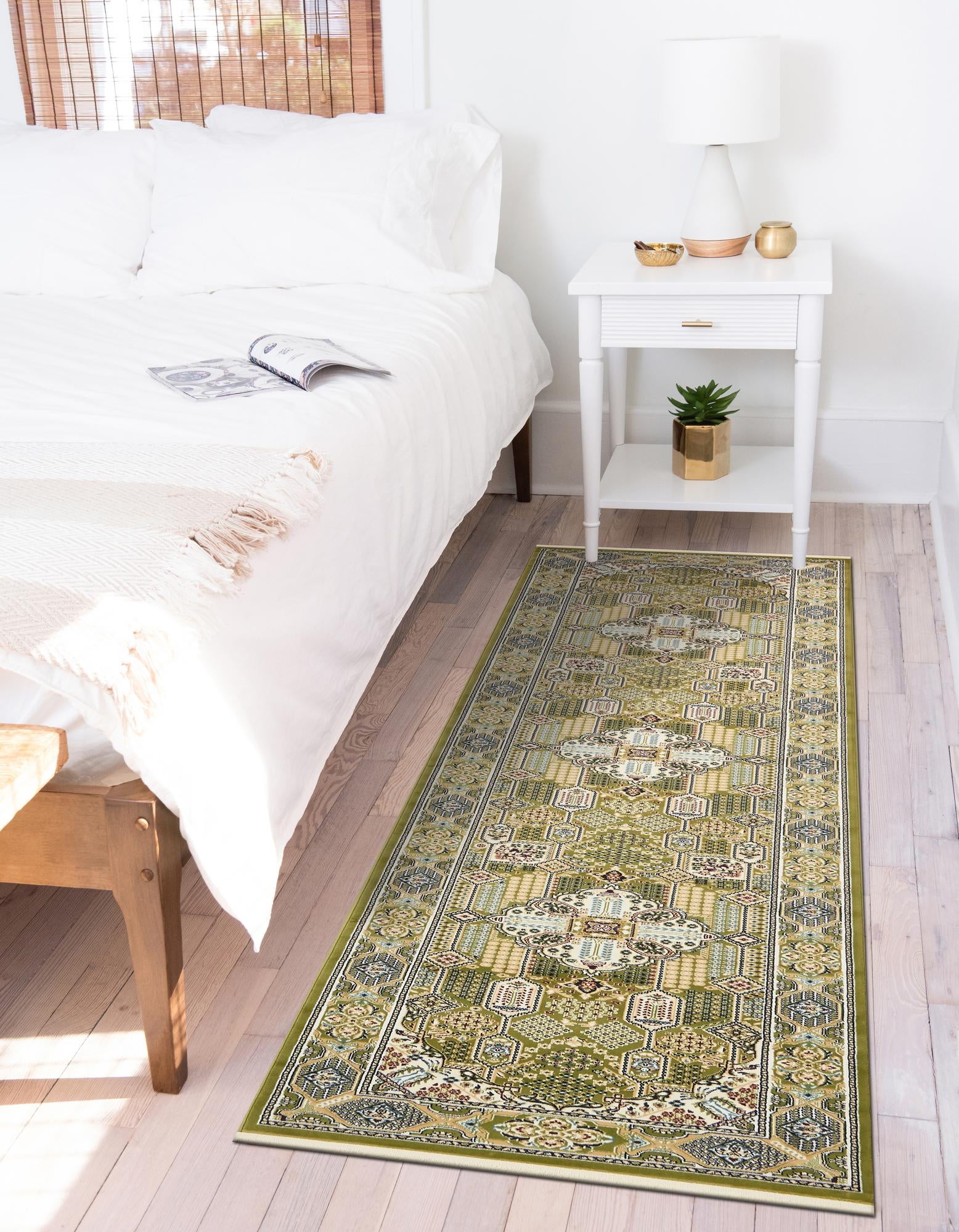 Green 3' x 13' Nain Design Runner Rug | Rugs.com