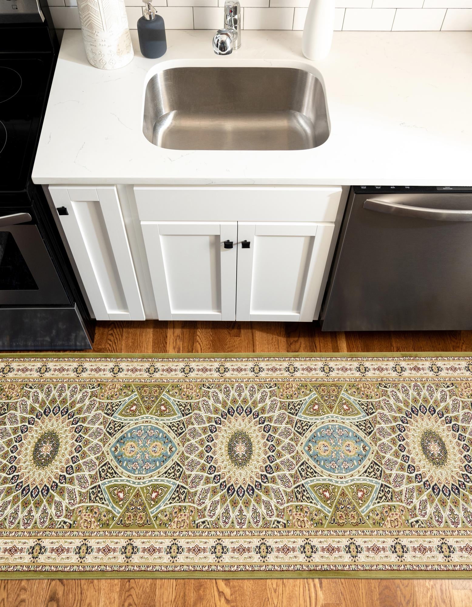 Green 3' x 13' Nain Design Runner Rug | Rugs.com