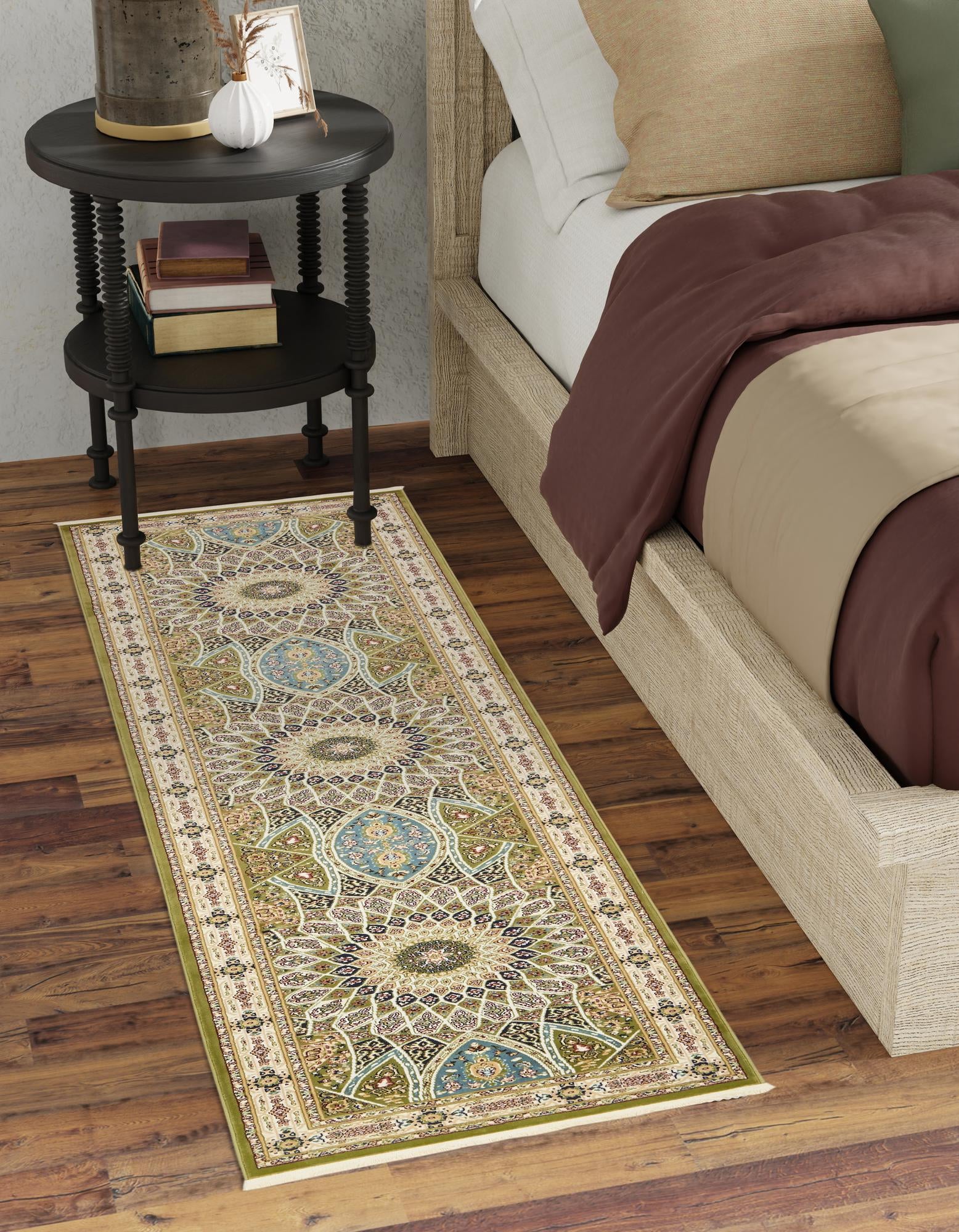 Green 3' x 13' Nain Design Runner Rug | Rugs.com
