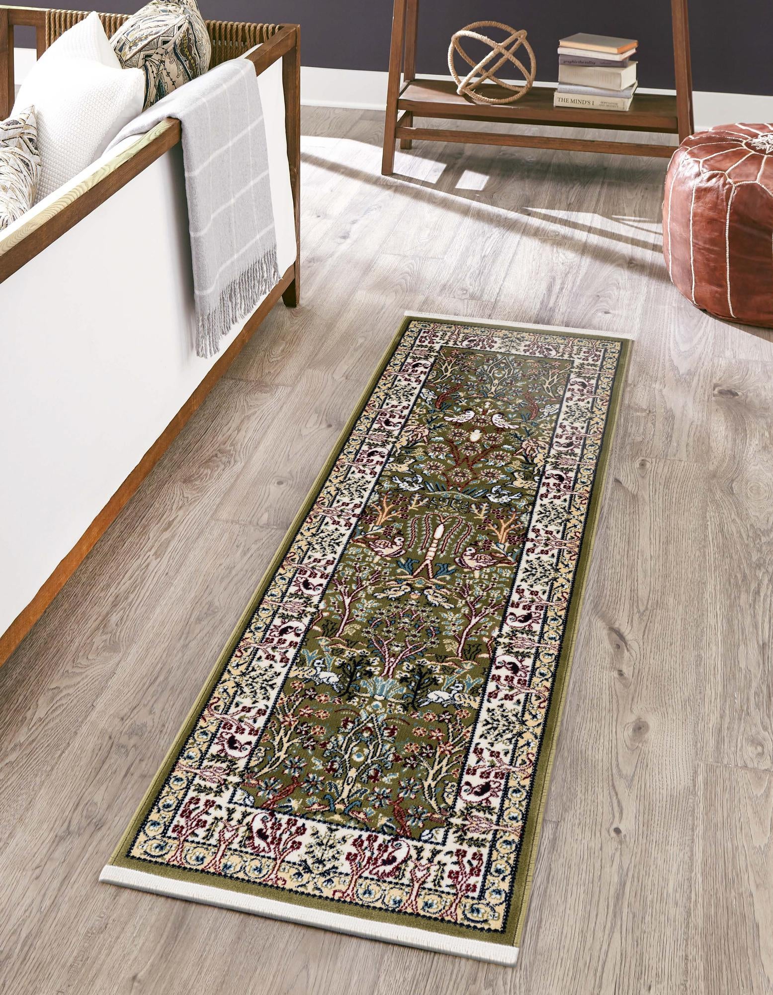 Green 3' x 13' Nain Design Runner Rug | Rugs.com