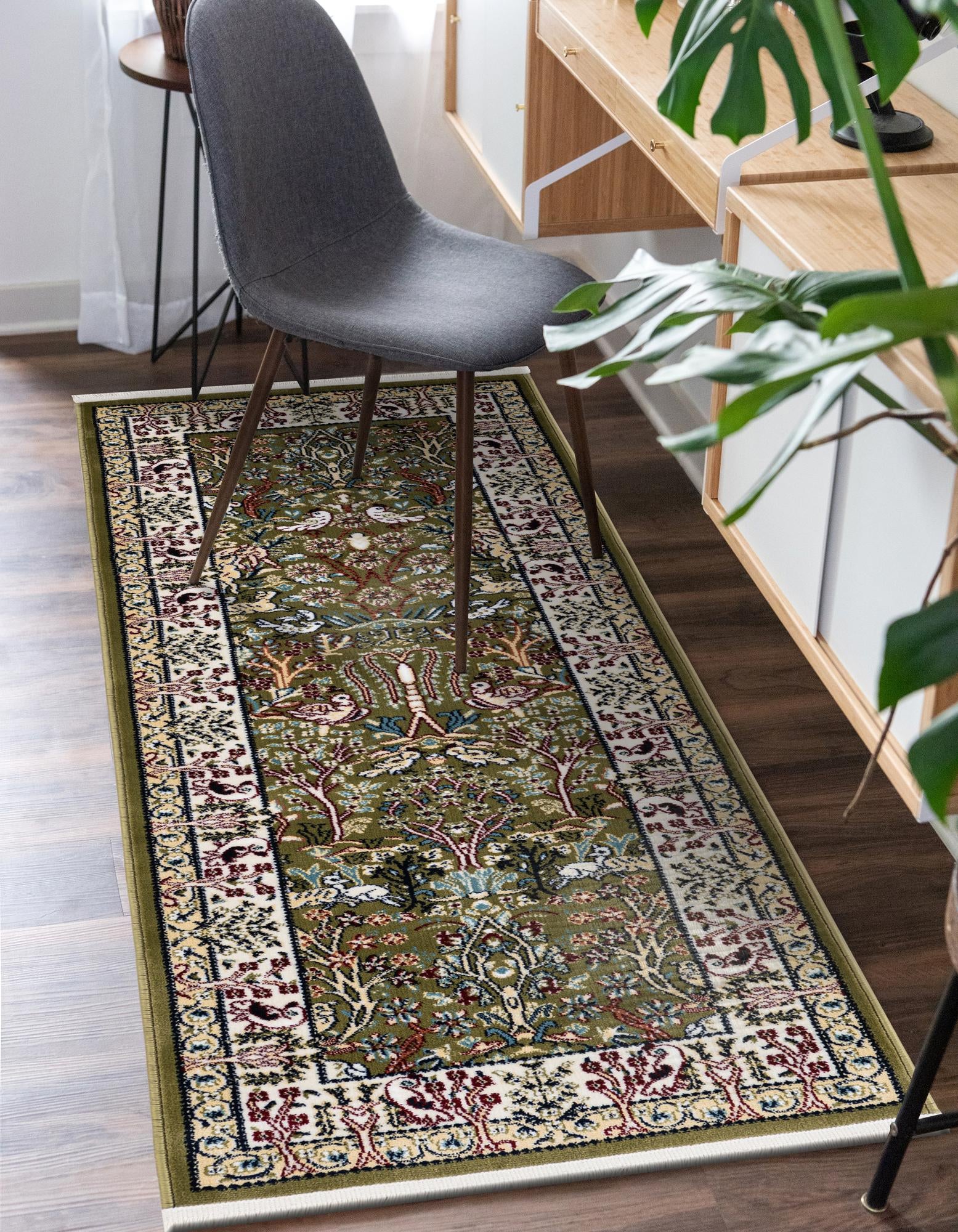 Green 3' x 13' Nain Design Runner Rug | Rugs.com