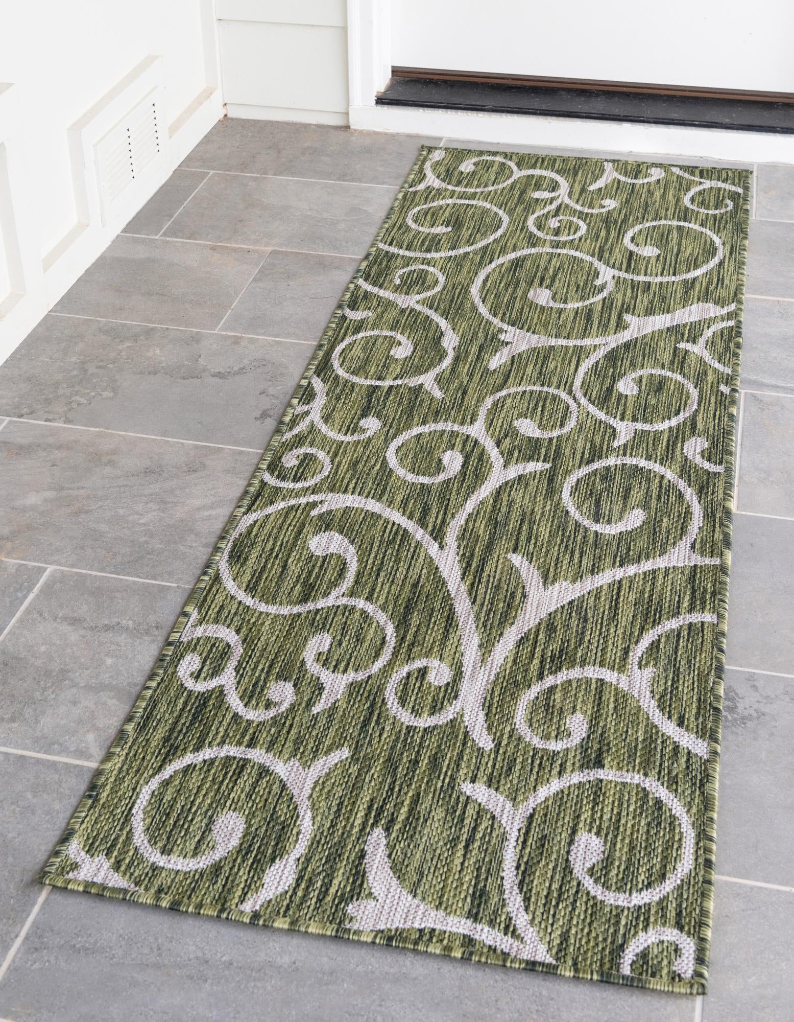 Green 2' x 6' Botanical Indoor / Outdoor Runner Rug | Rugs.com